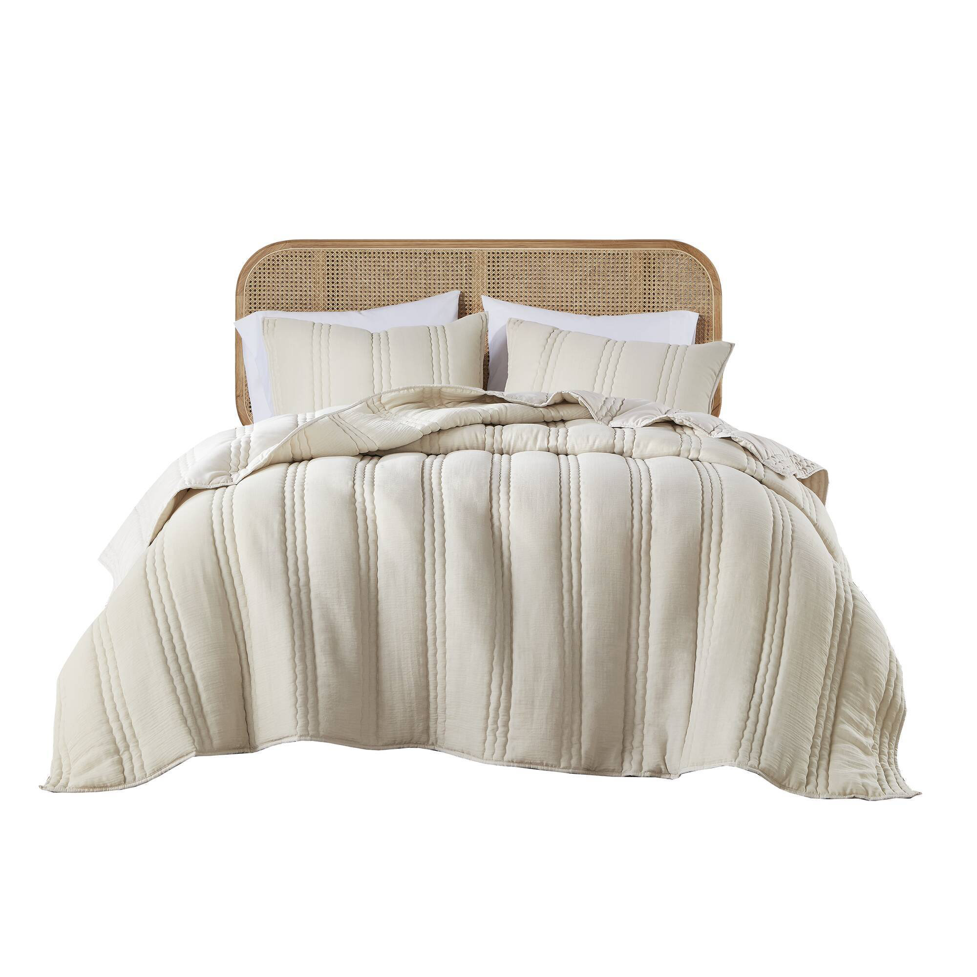 DORROM Antimicrobial Polyester Quilt Set With Crinkle Texture For ...