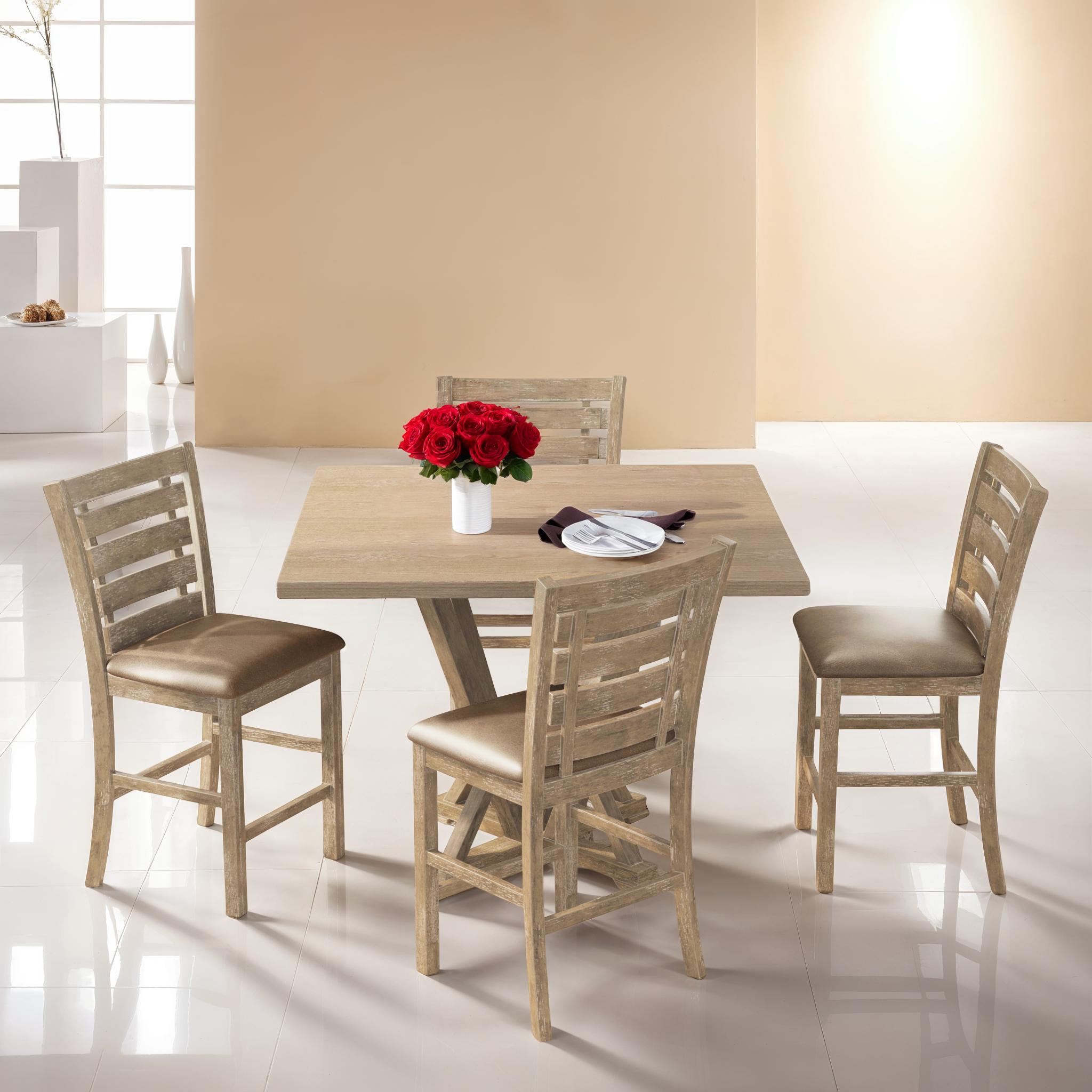 Rosalind Wheeler 5pcs Set Rustic Square Dining Table with Ladder Back ...