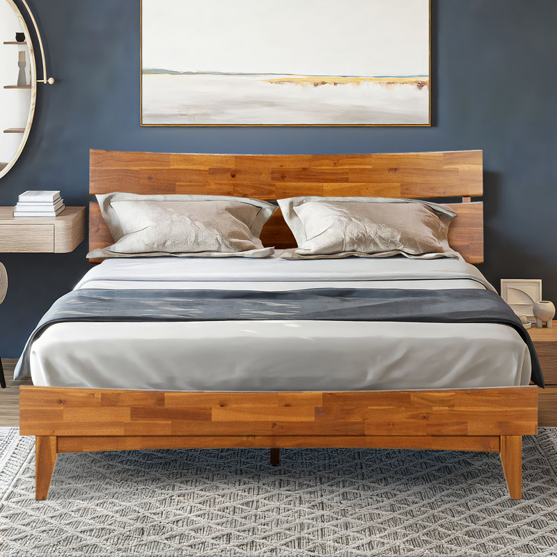Acacia Aurora Premium Solid Wood Platform Bed Frame and High Headboard ...