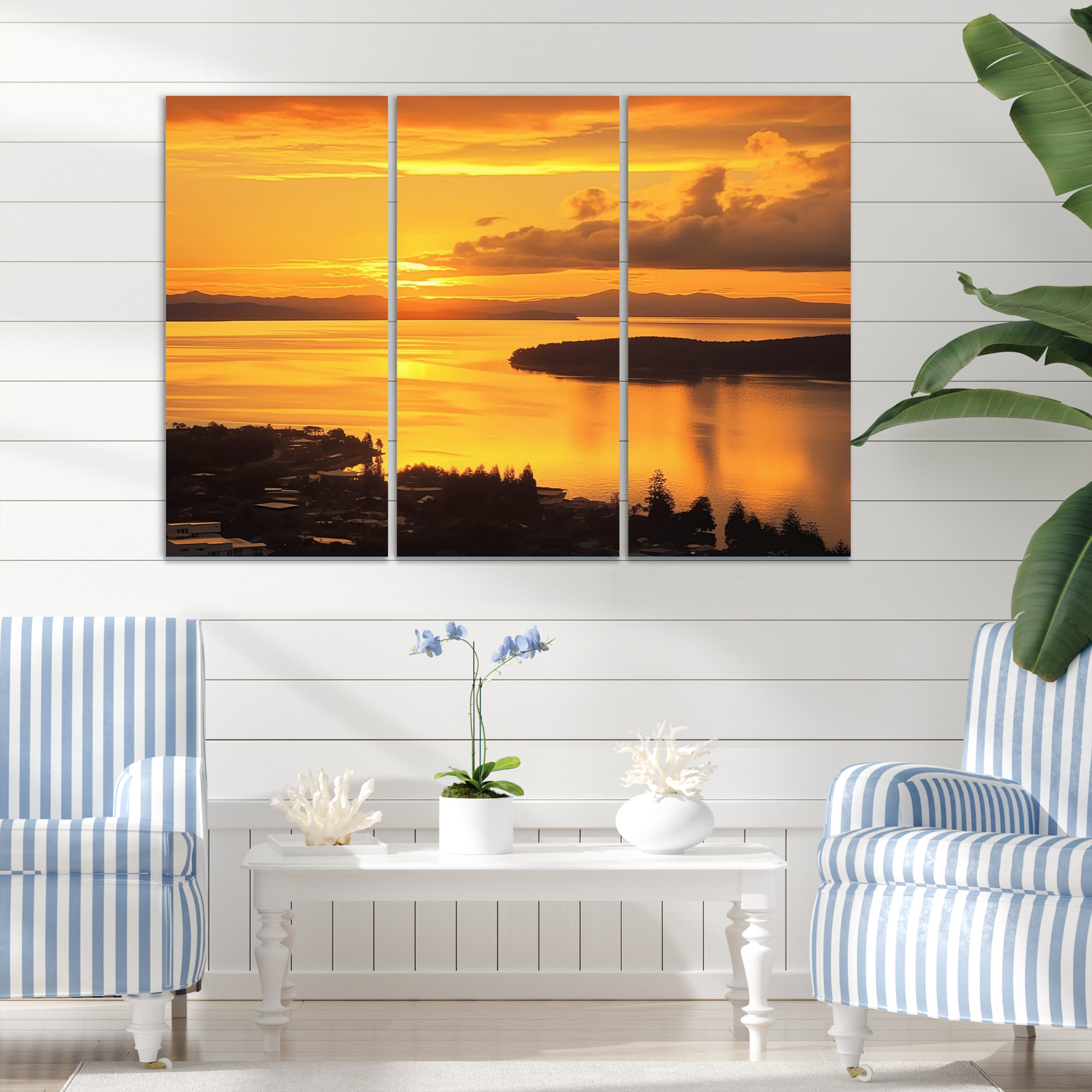 Design Art Golden Sunrise Over Lake Taupo In New Zealand - Lake Wall ...