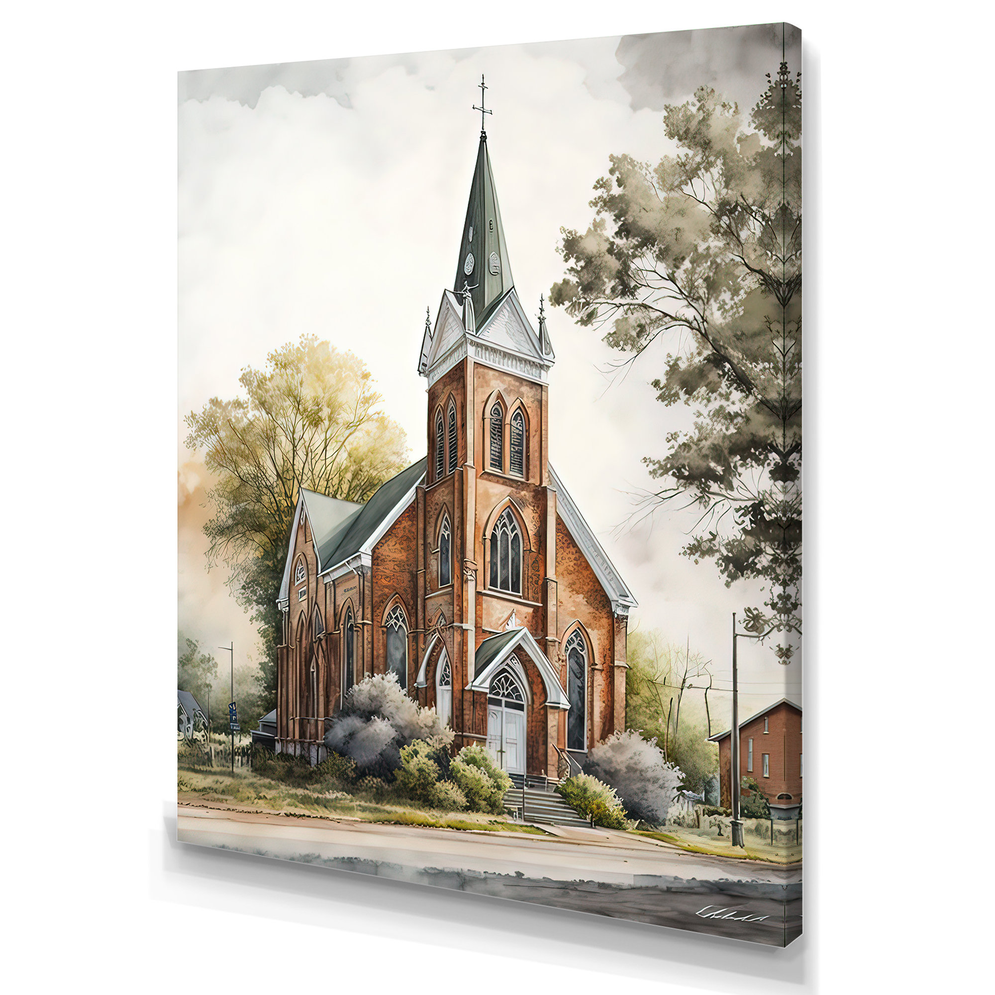 Winston Porter Curch In A Small Town II - Spiritual Canvas Wall Art ...