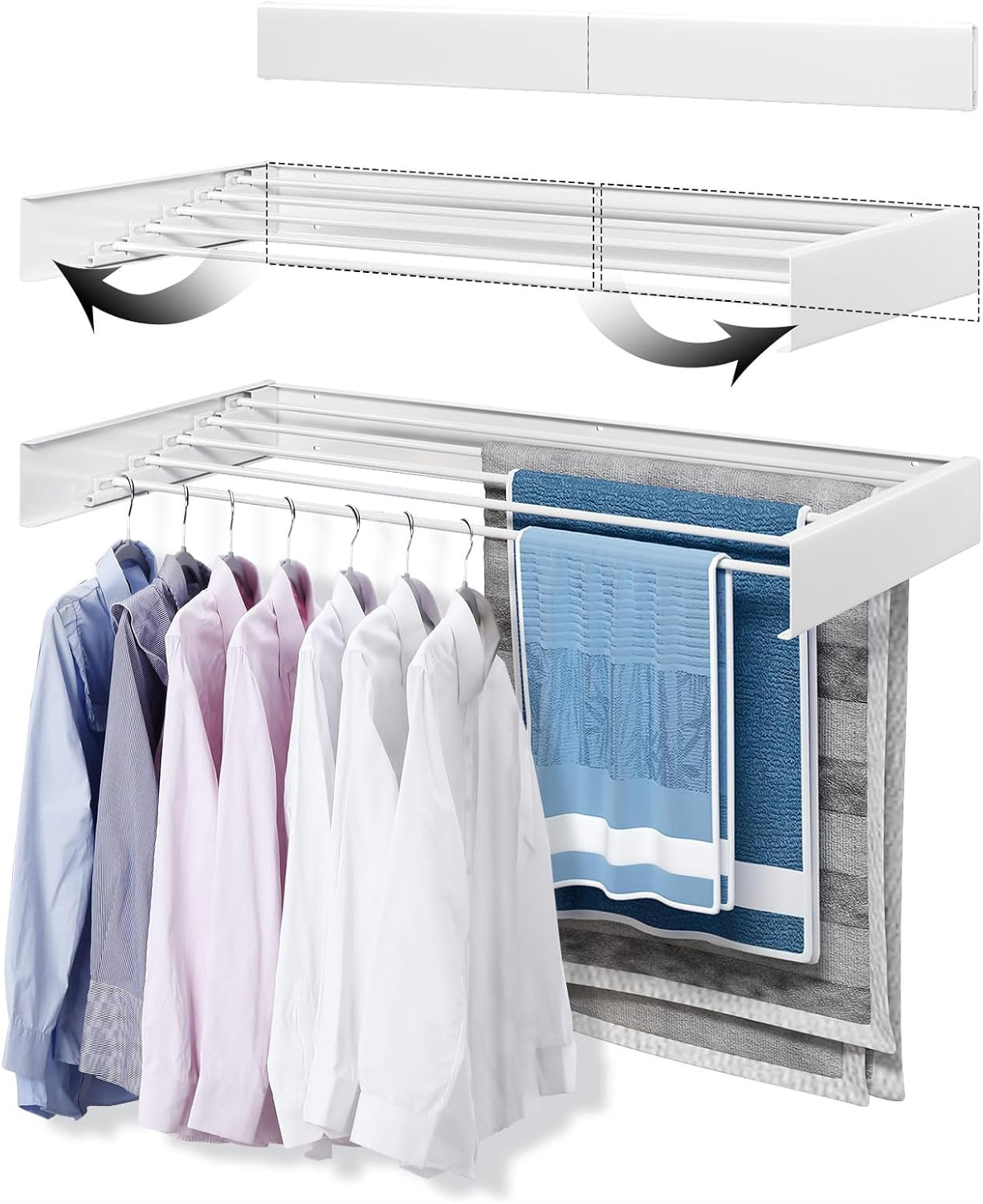 Rebrilliant Foldable Wall Mounted Drying Rack - 31.5", 5 Aluminum Poles ...