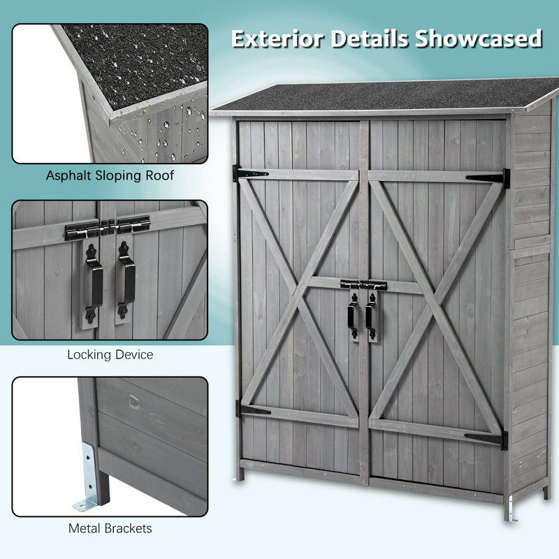 Thanaddo Solid Wood Lean-To Tool Shed Garden Shed Wood Outdoor Cabinet ...