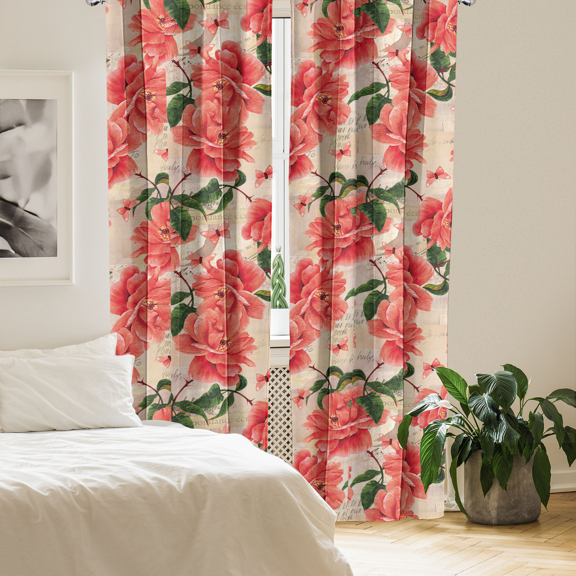 East Urban Home Kathrin East Urban Home Rose Print Curtains English ...