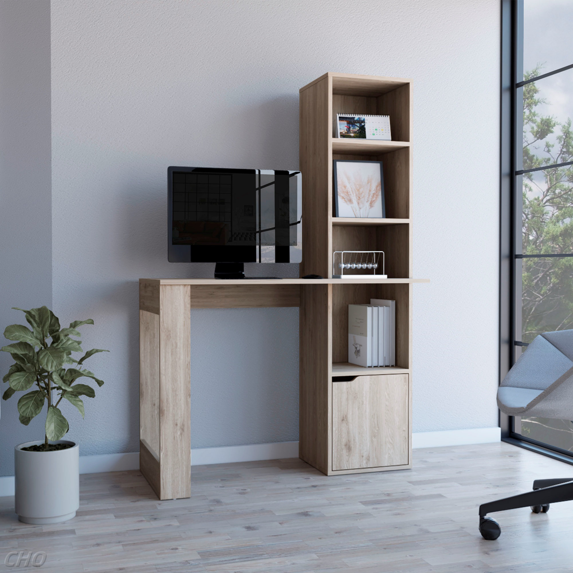 Ebern Designs Computer Desk With Bookcase And Cabinet | Wayfair