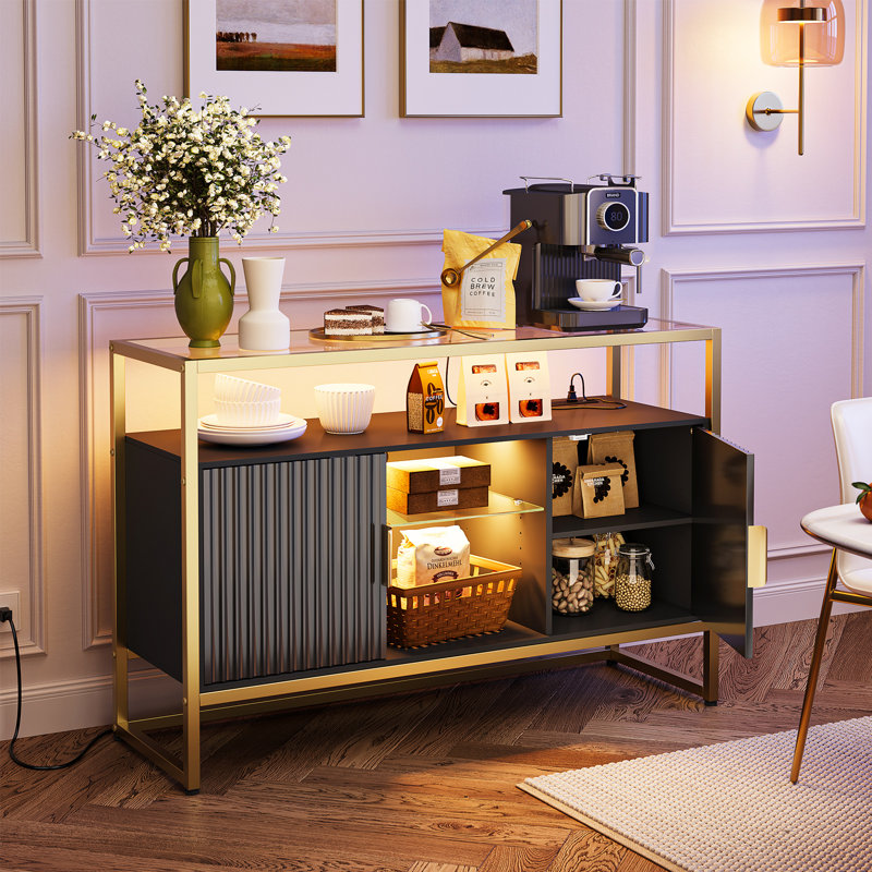 Mercer41 Martee 45.67''W LED Console Table with Storage, Modern Fluted ...