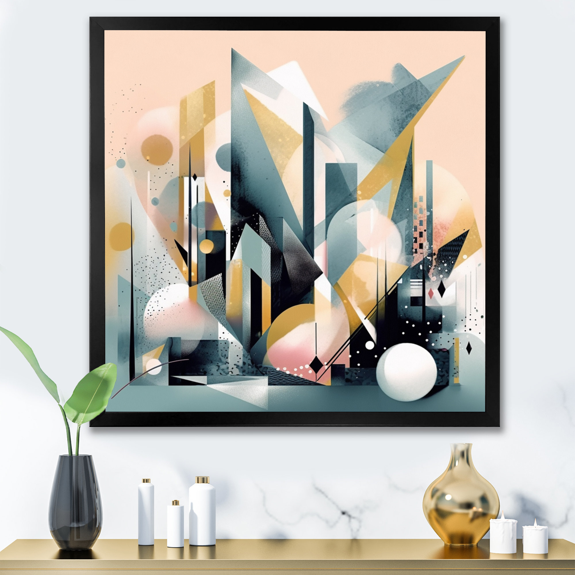 Mercer41 Rose et bleu, cubisme moderne abstrait, impression sur toile ...