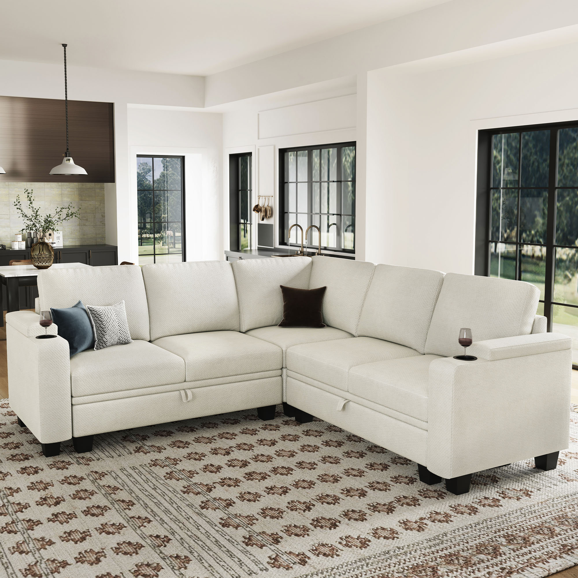 Latitude Run® Penelopa 4-Seat Chenille Modular Sofa with Storage ...