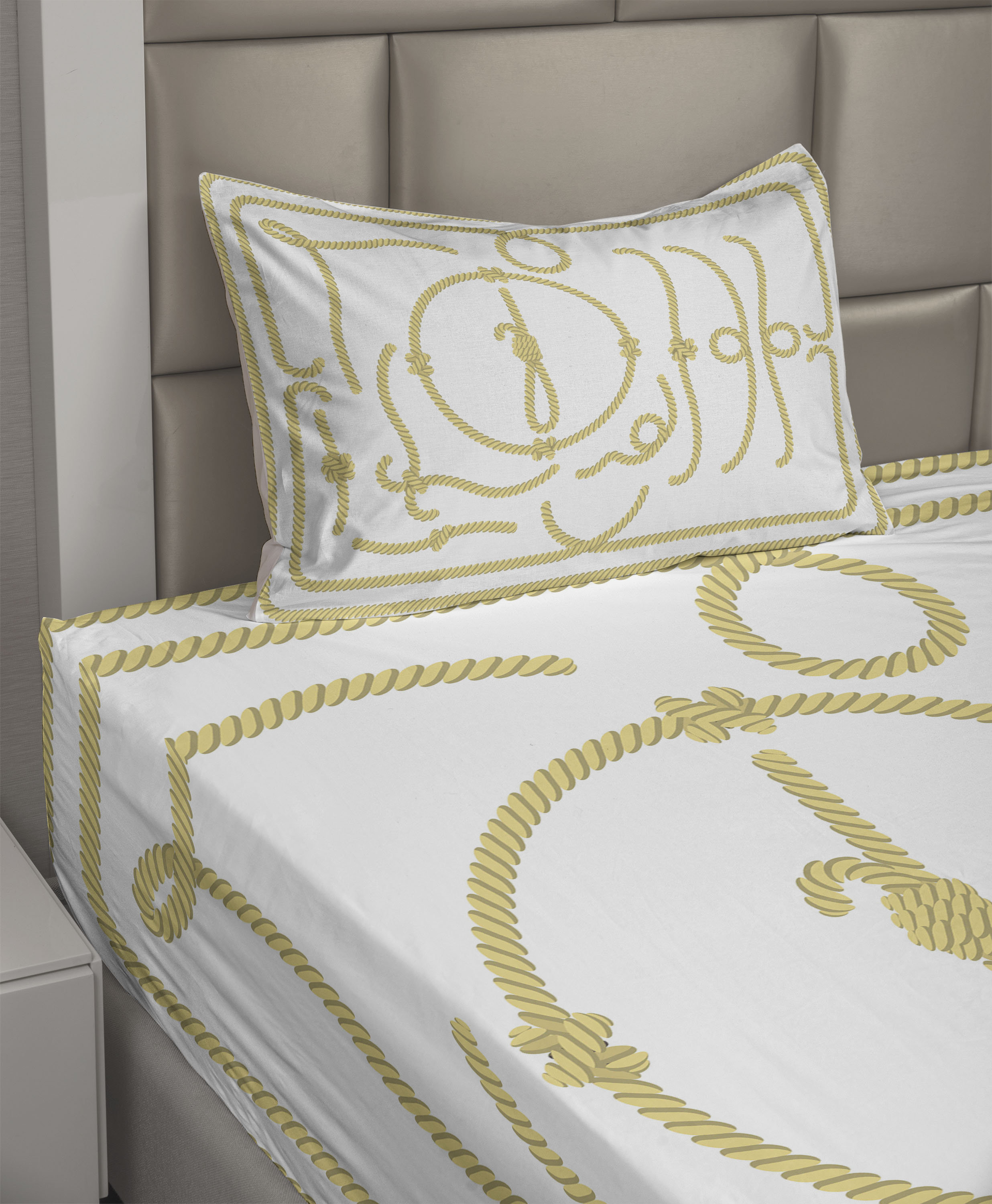 Ambesonne Rope Art Sheet Set Digital Drawn Marine Ropes White and Khaki ...