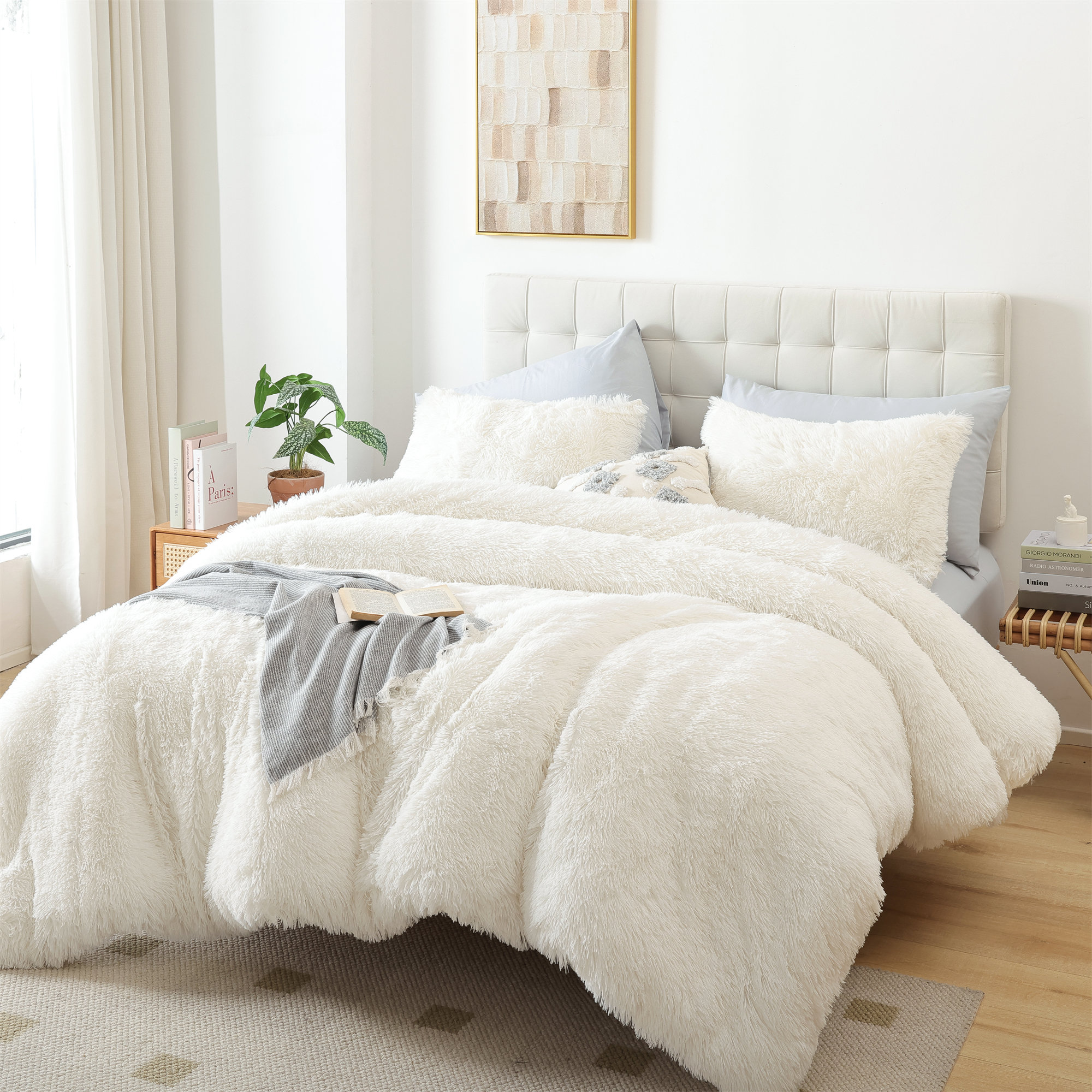 TRUEDAYS Fluffy Comforter Set, Luxury Fuzzy Plush Faux Fur Bedding Set ...