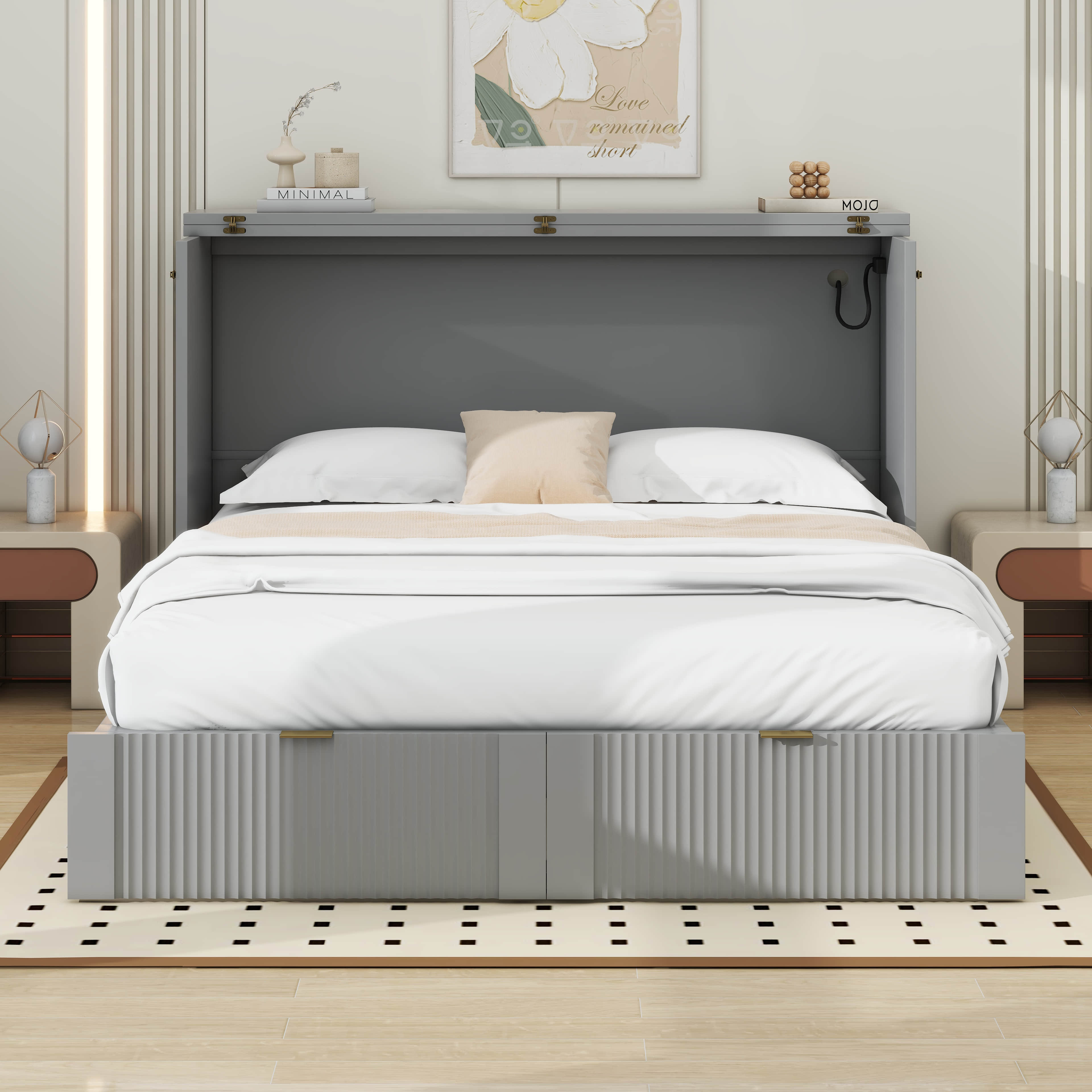 Latitude Run® Wood Murphy Bed With Drawer And Pulley Structure Design ...