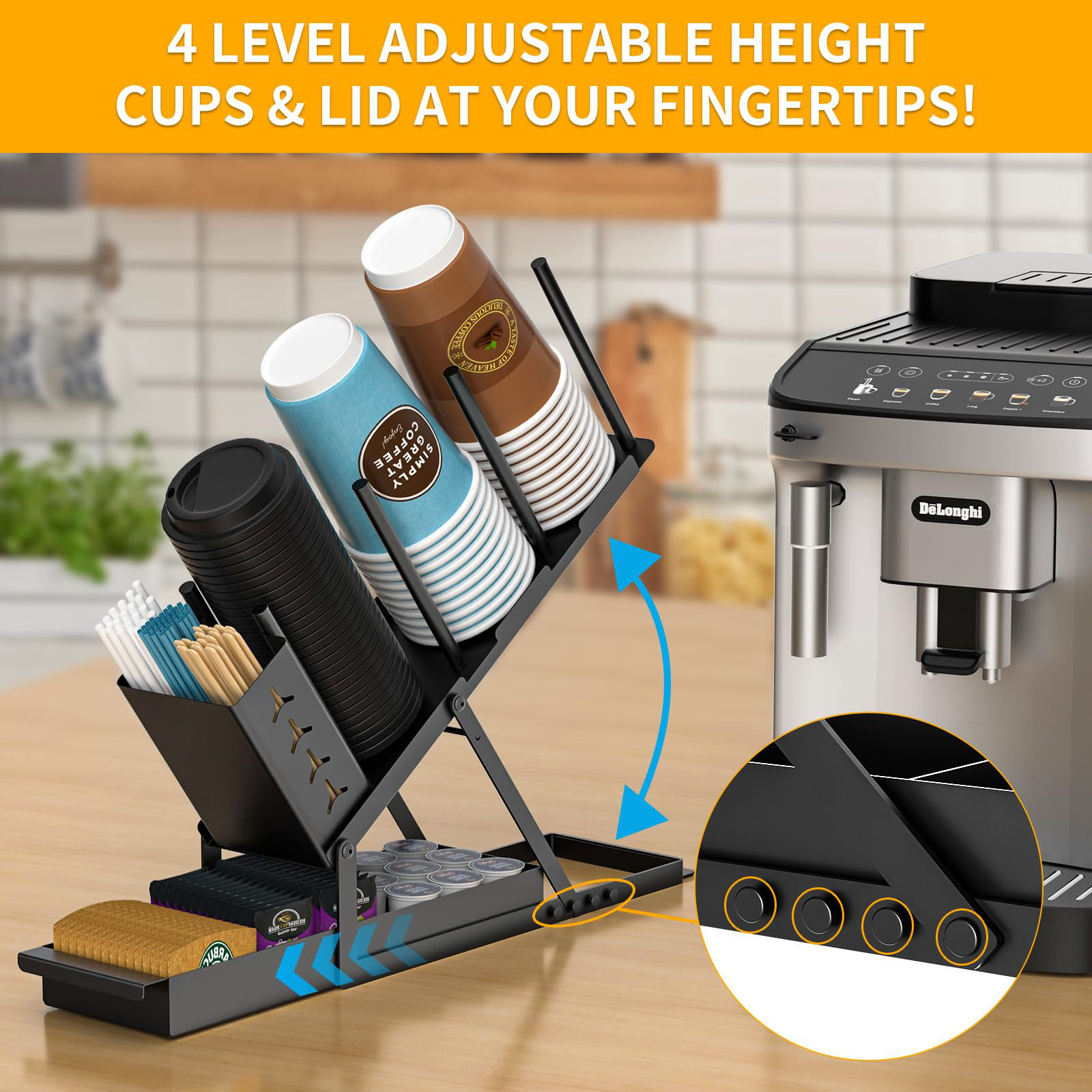 ACTIVE DOOR & WINDOW Cup Lid Holder Coffee Station Organizer With Straw ...