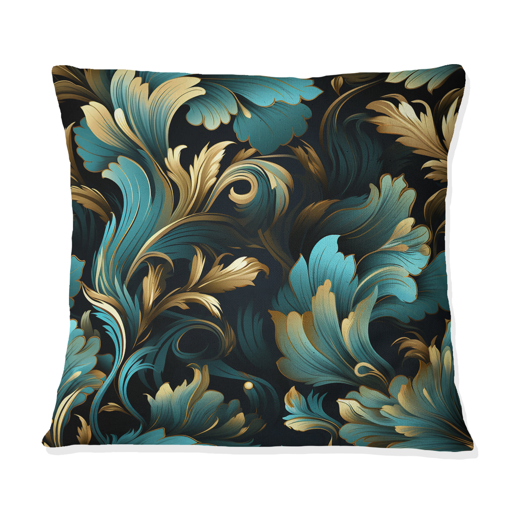 Design Art Gold And Blue Luxury Damask Symphony - Damask Printed Throw ...