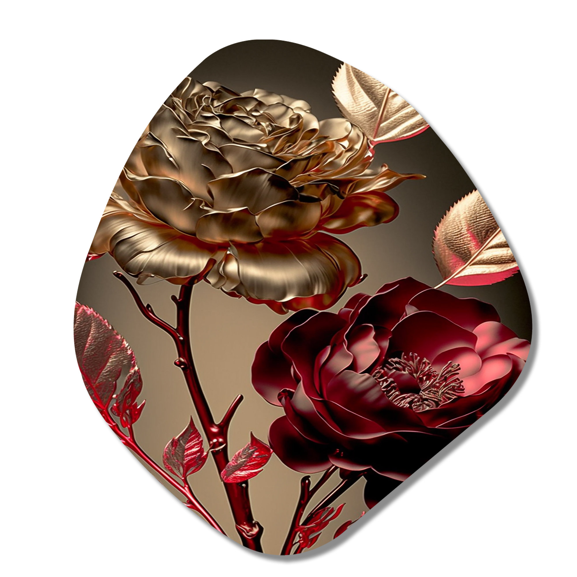 Lark Manor™ Vintage Glam Rose VI - Floral Nebula Shape Asymmetric Metal ...