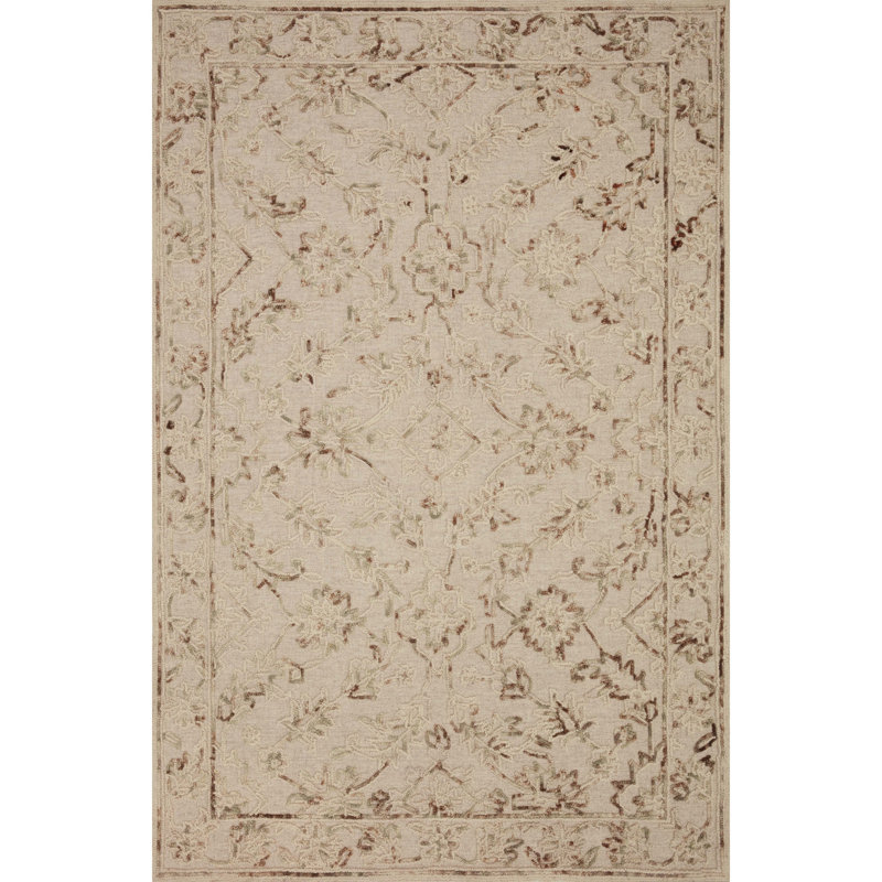 Charlton Home® Enevold Floral Hand Hooked Wool Cream/Brown Area Rug ...