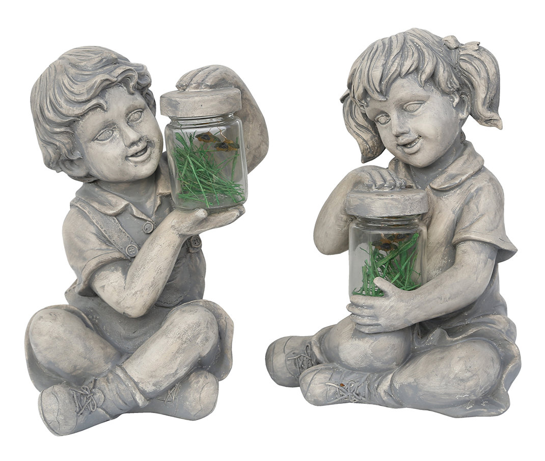 Northlight Seasonal 2 Piece Distressed Gray Boy and Girl with Fireflies ...