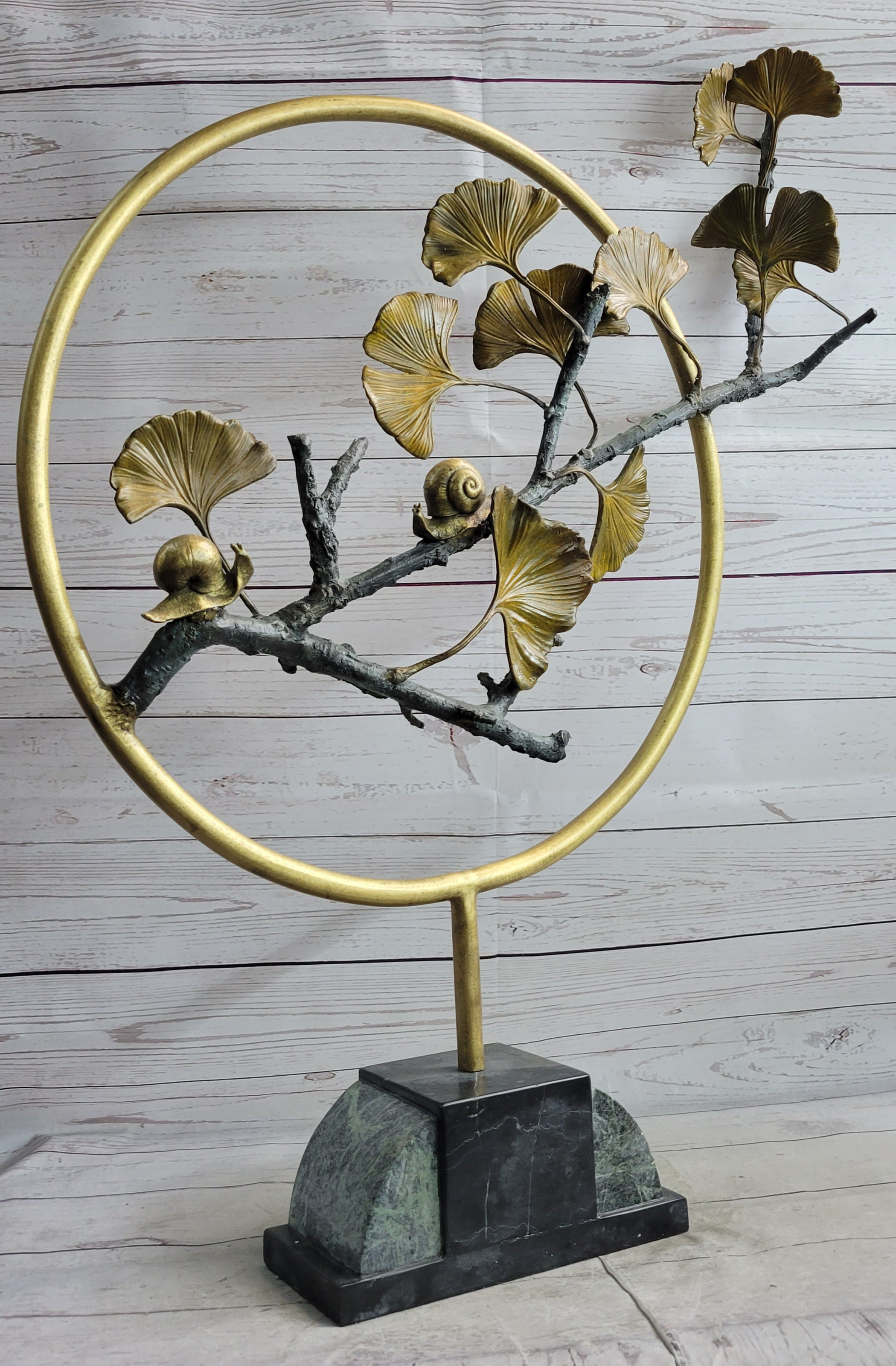 Bronzhaus Snails on a Branch Gold Bronze Sculpture Statue Figure on ...