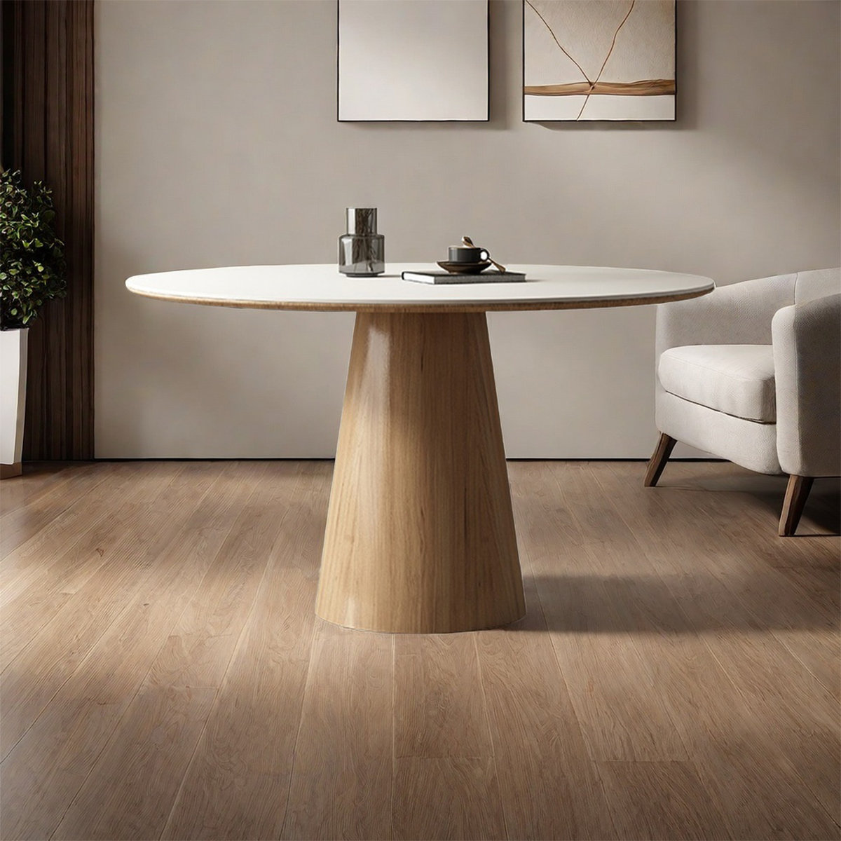 A Zoetic Home Solid wood dining table white cylindrical shape | Wayfair