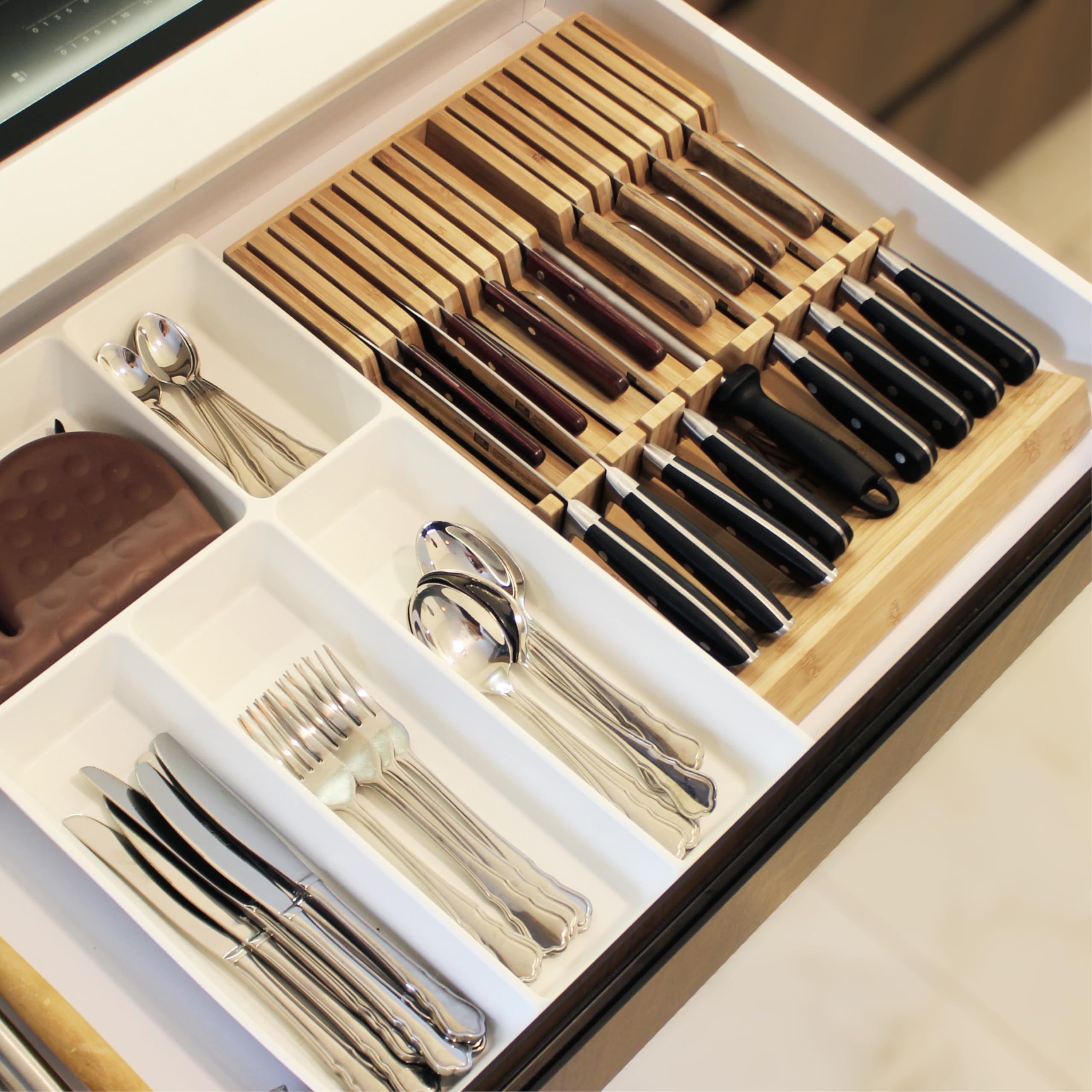 XIXIXIANGRONGAA In-Drawer Knife Block Bamboo, Kitchen Knife Drawer ...
