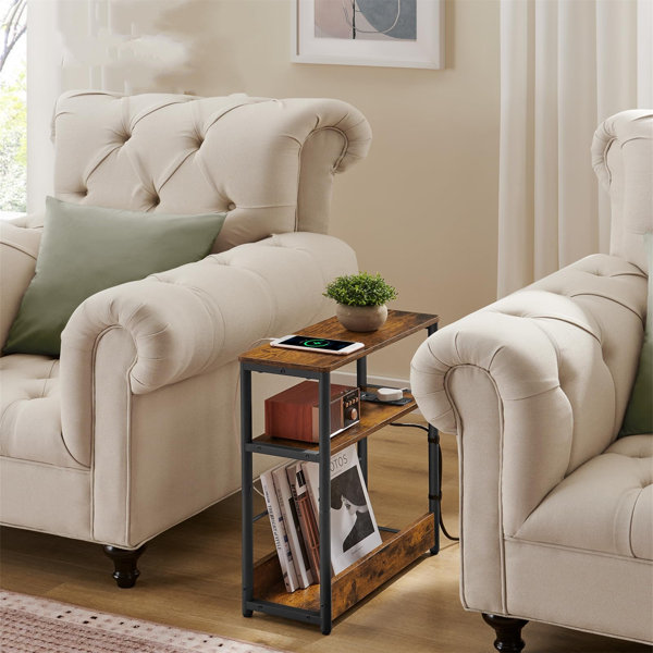 Borough Wharf Slim Side Table With Charging Station, 3-Tier Narrow ...