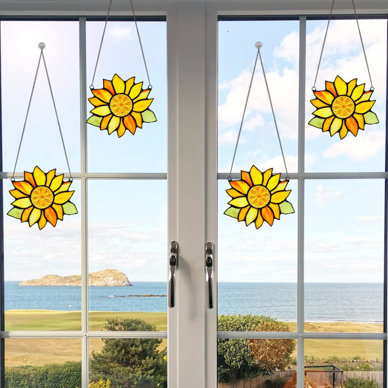 Arlmont & Co. Sun Flower Stained Glass Window Hangings | Wayfair
