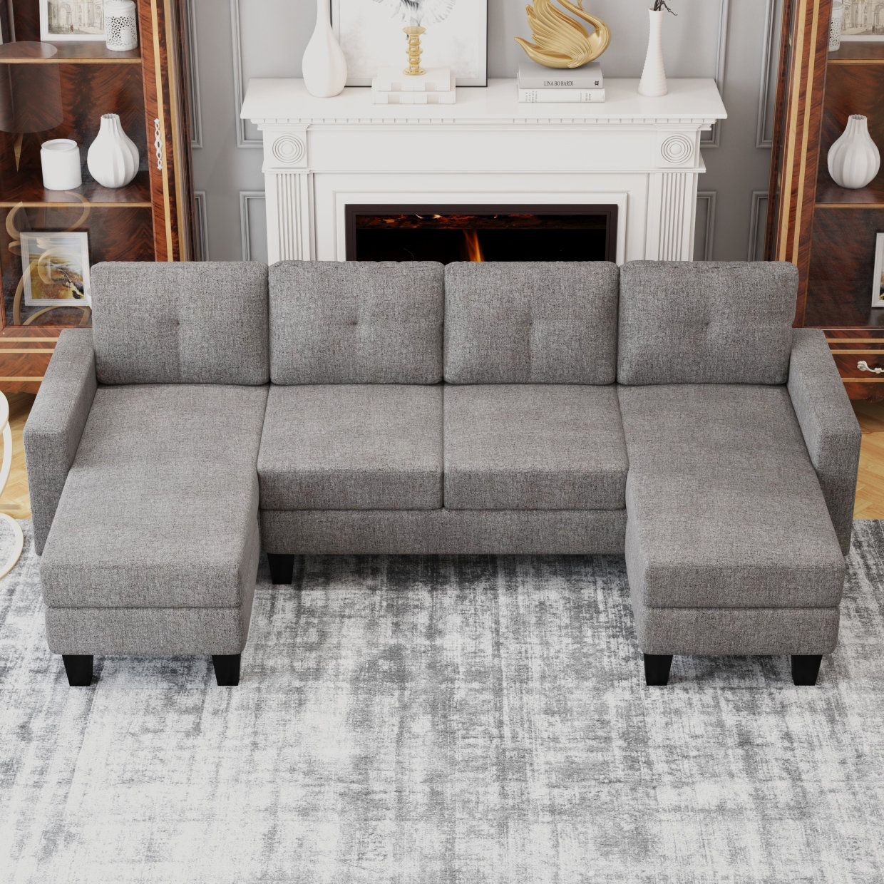 Mercer41 Modern Sofa U-Shaped Sofa Coch 4-Seat Sofa With Chaise For ...