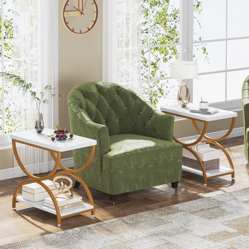 Mercer41 Tashai 2-Tier Rectangular End Side Table with Semicircular ...