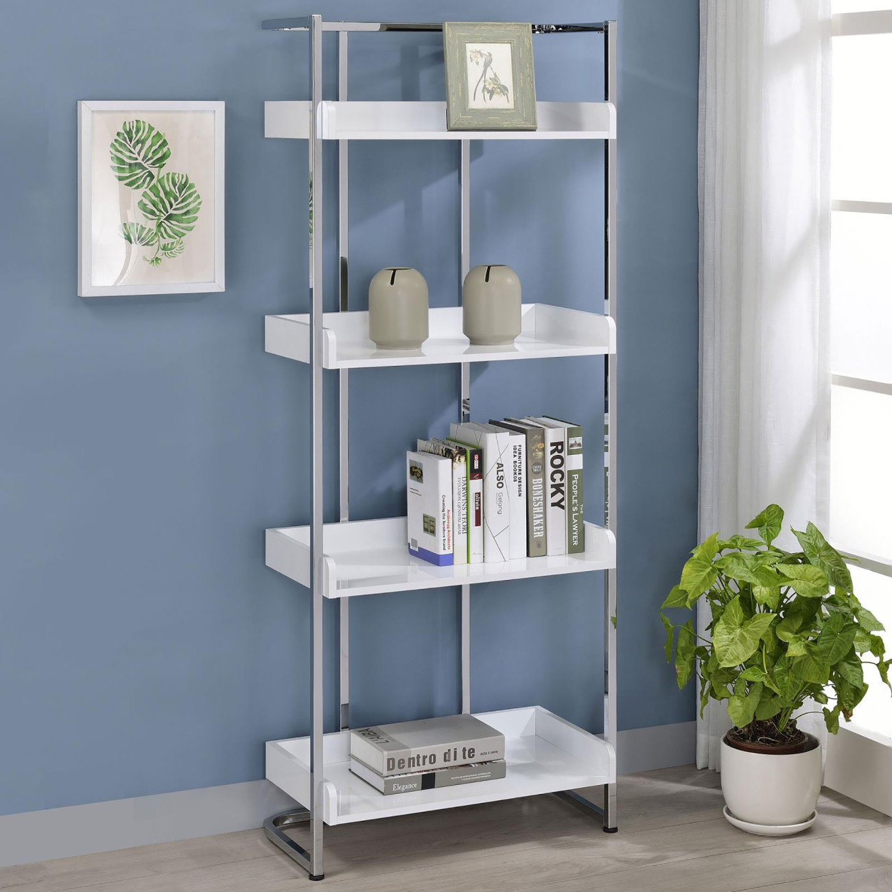 17 Stories Sleek And Stylish Four-Shelf Bookcase With Chrome Accents ...
