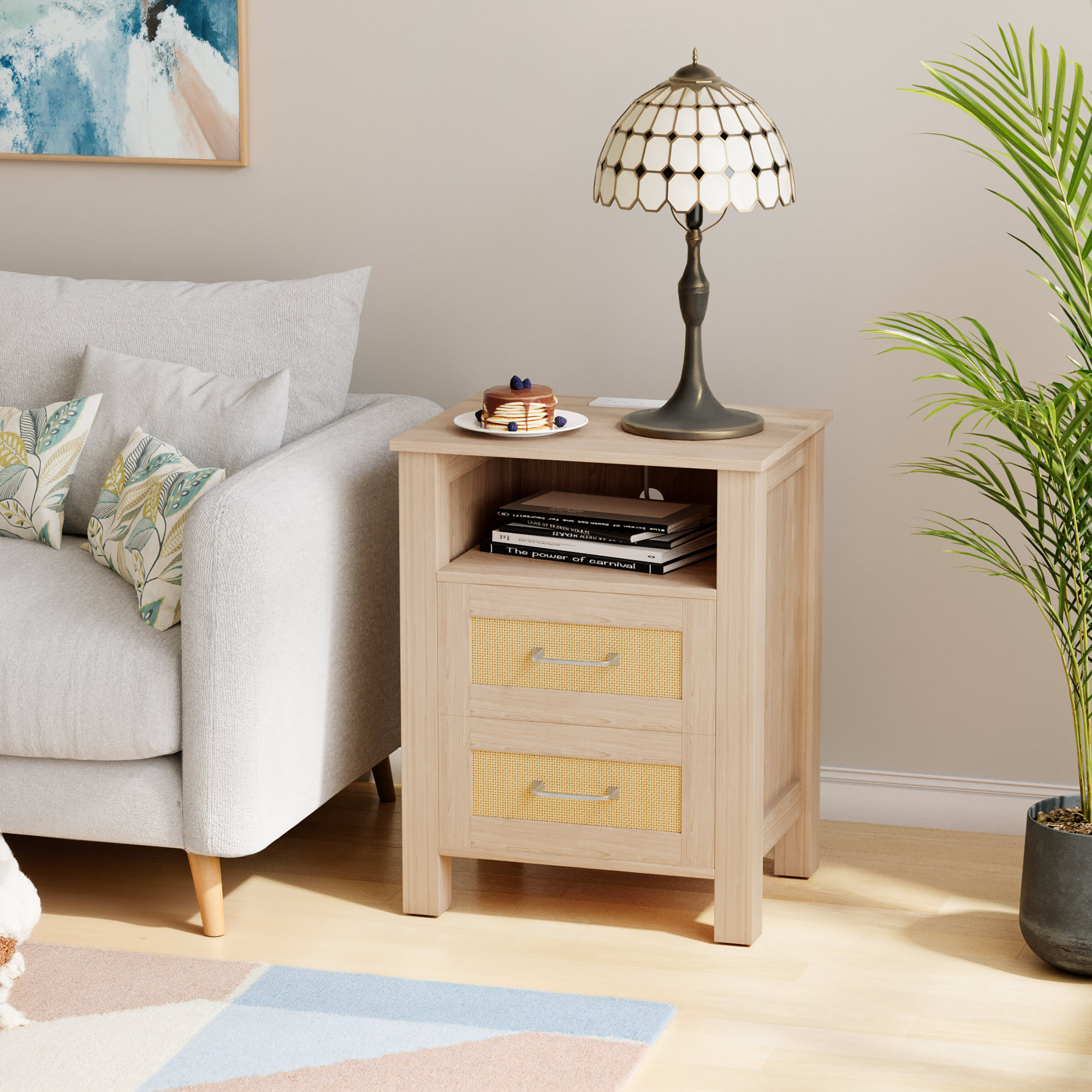 Bay Isle Home™ Rattan Nightstands With Charging Station,modern Bedside ...
