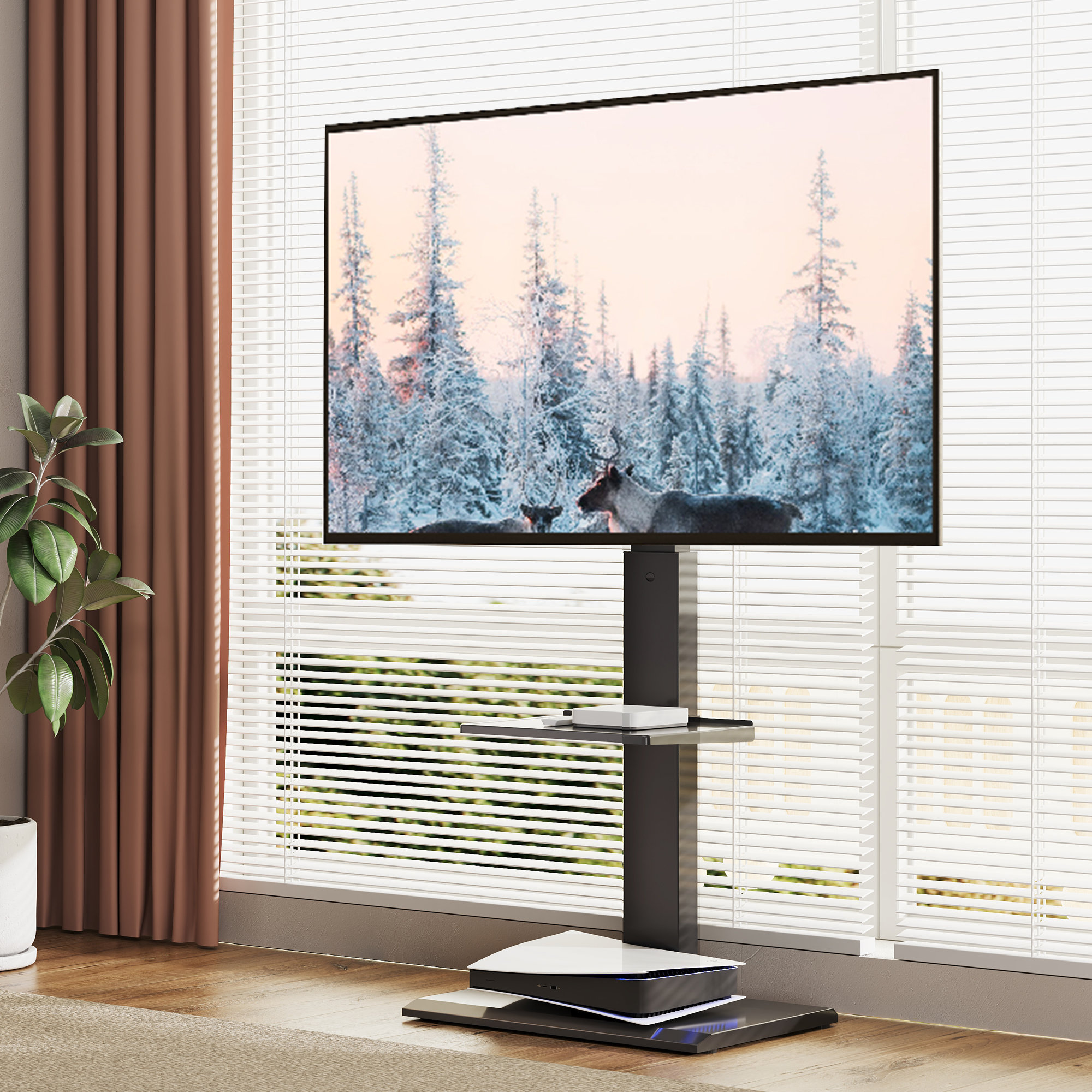 Ebern Designs Universal Swivel Floor TV Stand TV Mount with Iron Base ...