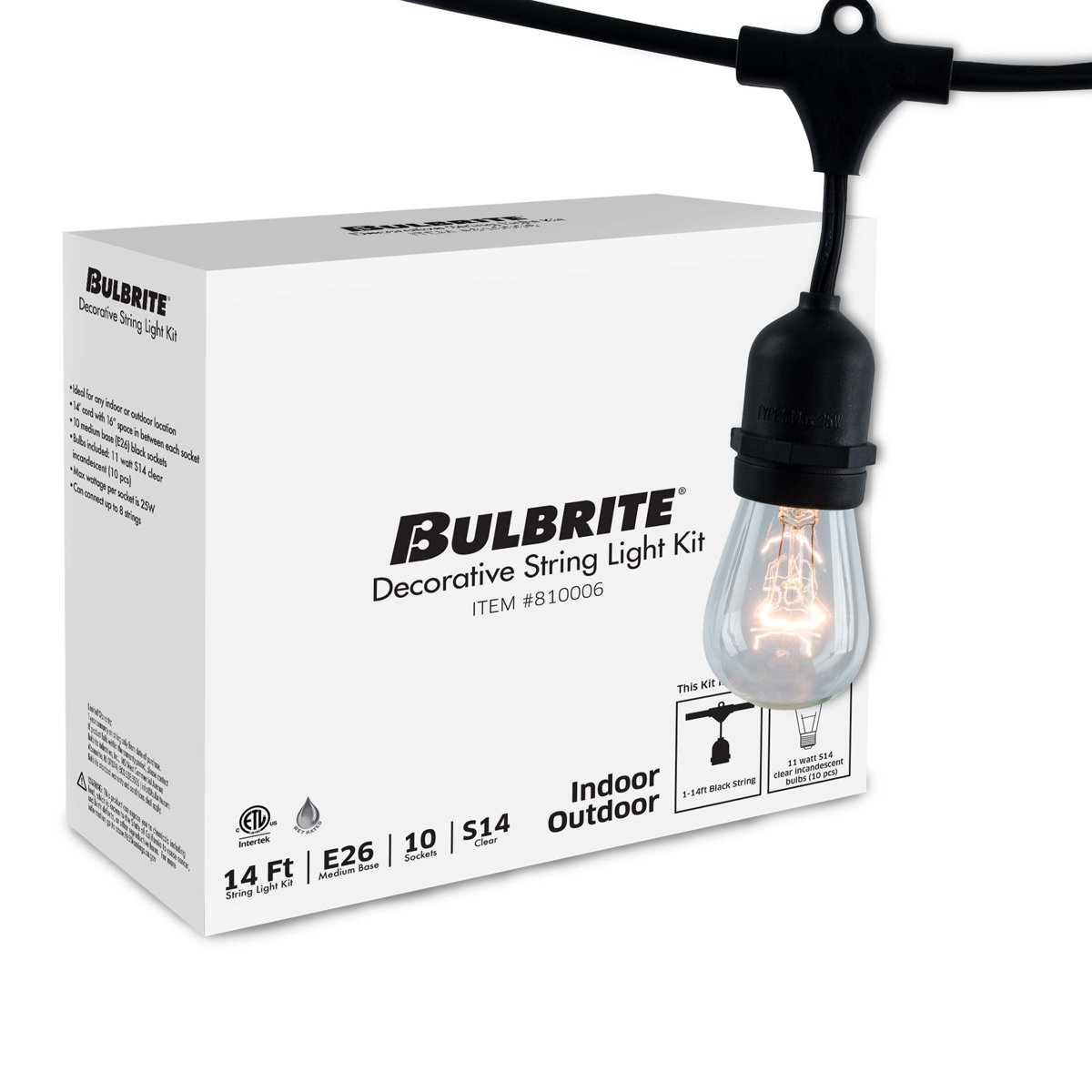 Bulbrite Industries 14-ft Outdoor Plug-In String Light (End to End ...