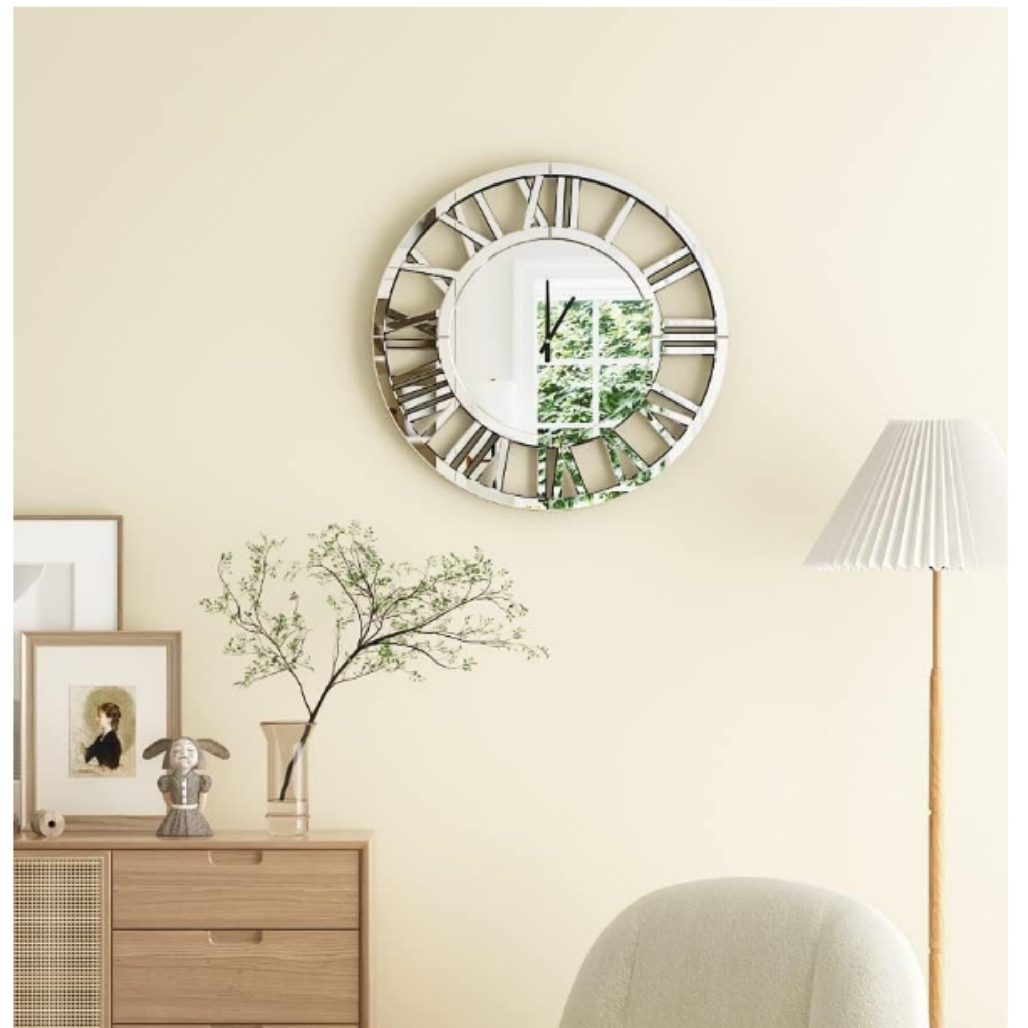 Ivy Bronx Round Mirrored Wall Clock Roman Numeral | Wayfair