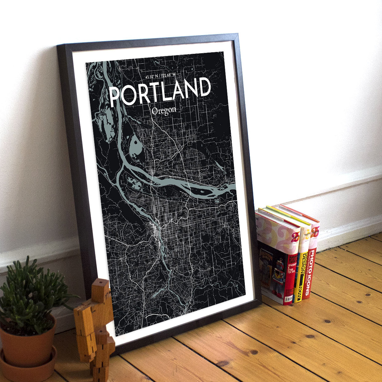 Wrought Studio™ 'Portland City Map' Graphic Art Print Poster in ...
