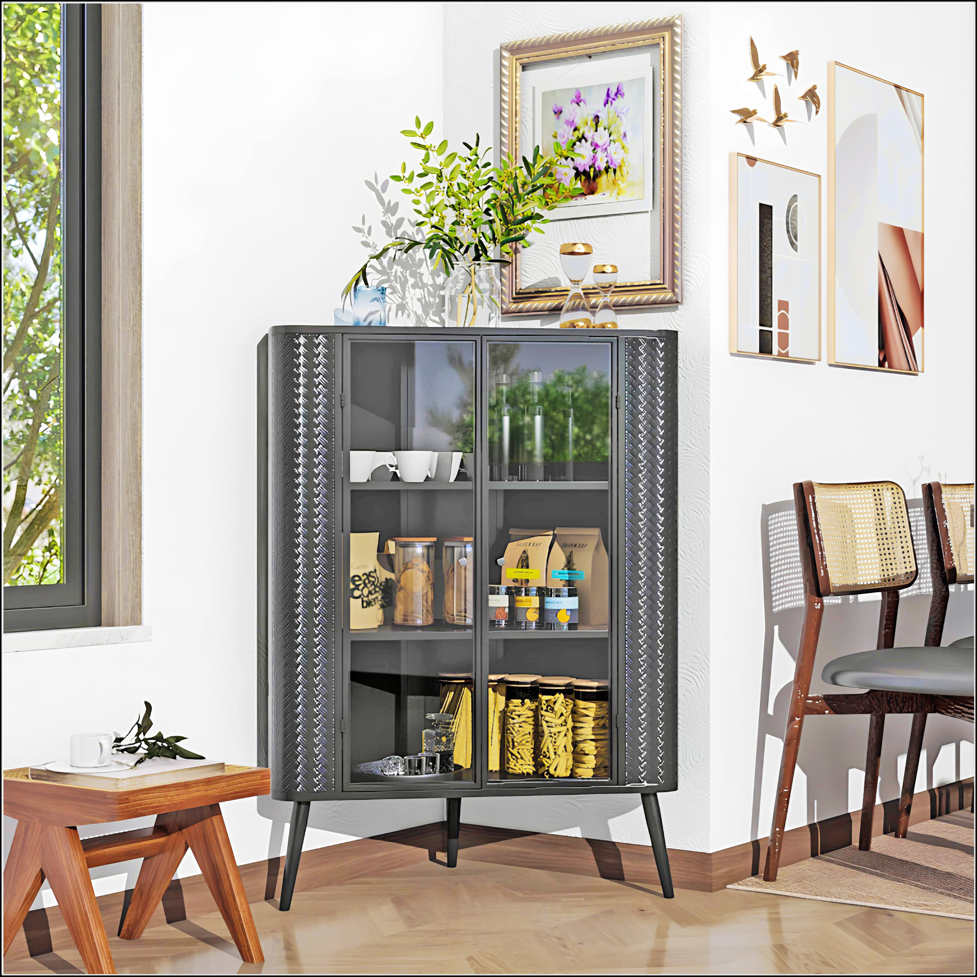 Corrigan Studio® Modern 3-Tier Corner Storage Cabinet With Tempered ...