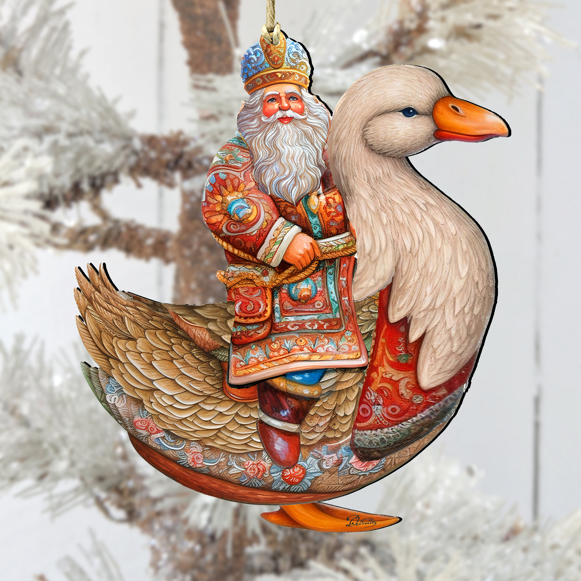 Designocracy Charming Santa on Goose Wooden Ornament by J. Mills-Price ...