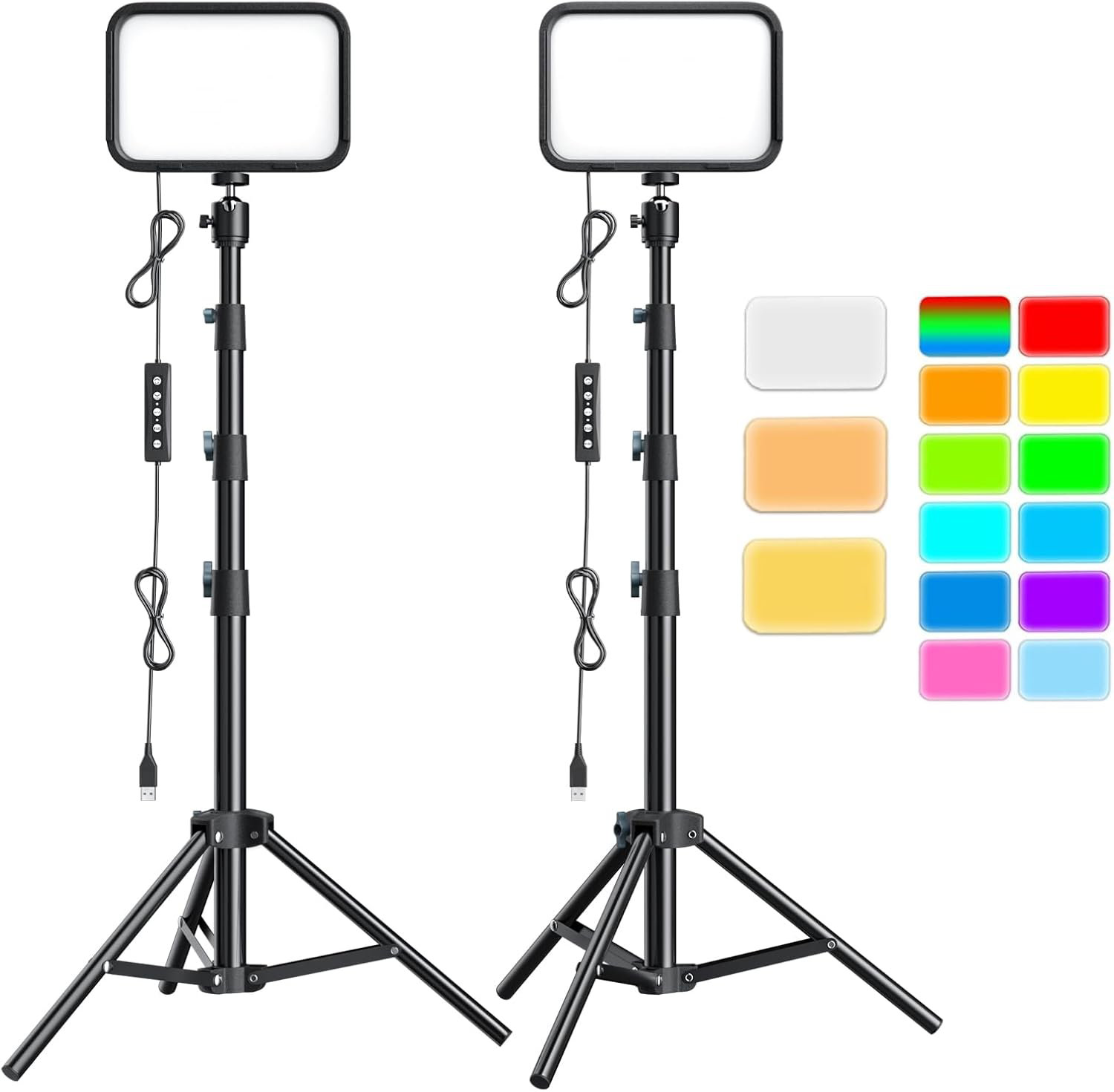 JJbaok 2-Pack RGB LED Photography Lighting Kit With Adjustable Tripod ...