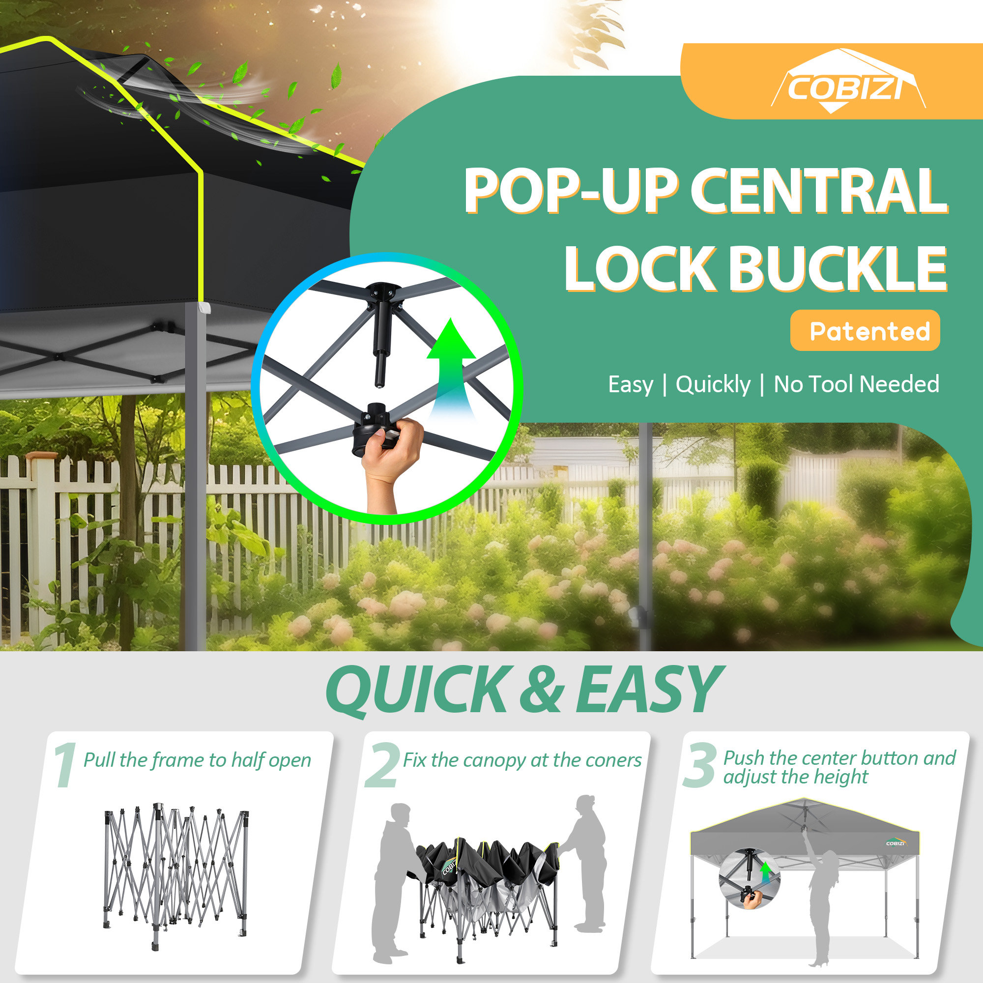 Cobizi 10x10 Pop Up Canopy Tent Portable Commercial Shelter Waterproof ...