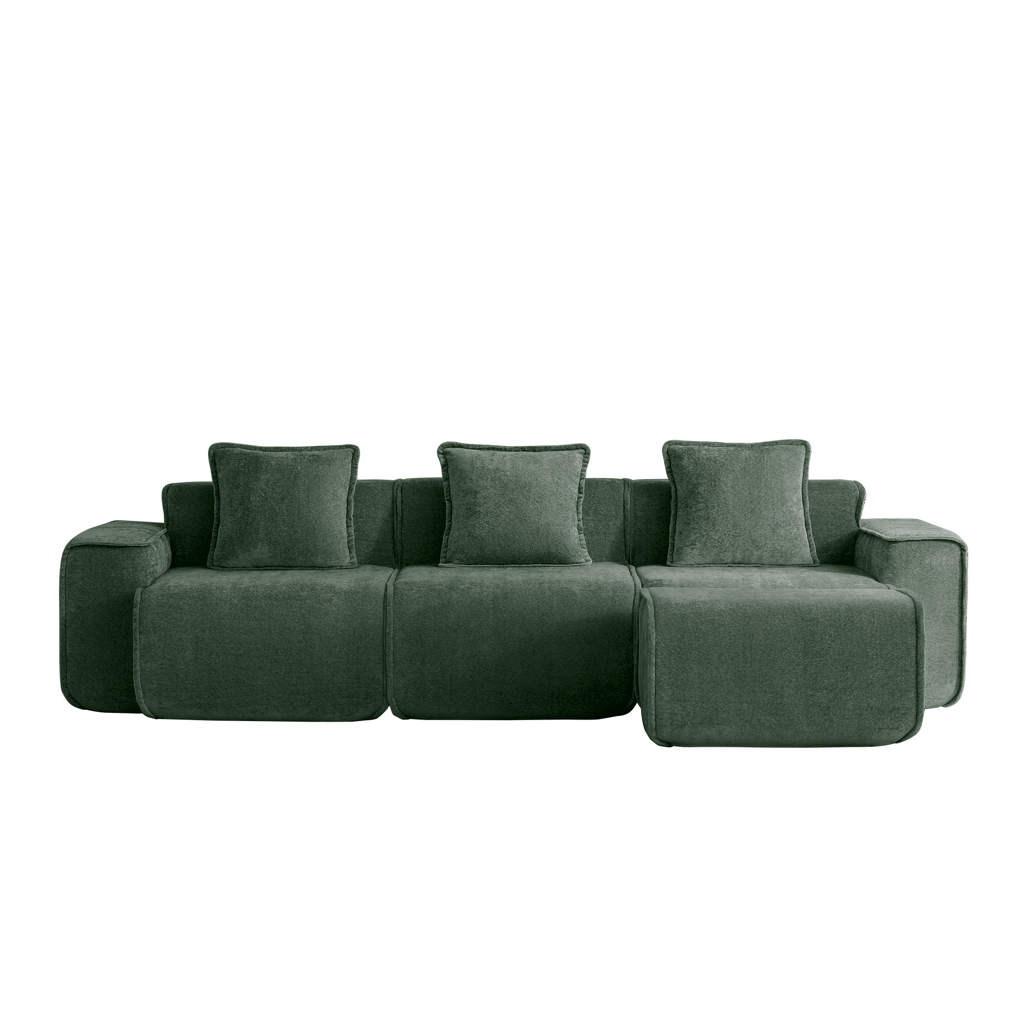 Ivy Bronx Spacious Velvet Sectionals Sofa With French Edge, Green, No ...
