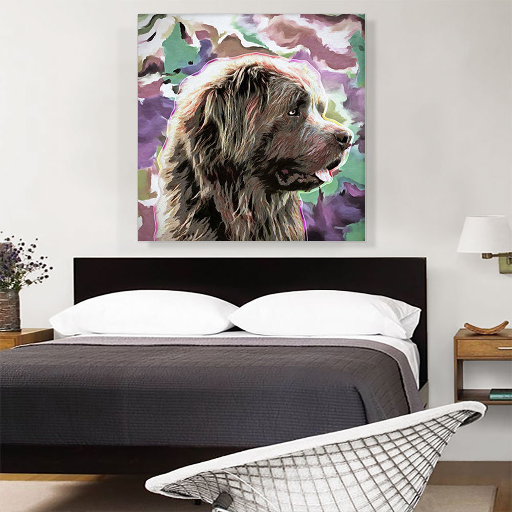 ARTCANVAS Newfoundland Dog Breed Green Purple Canvas Art Print ...