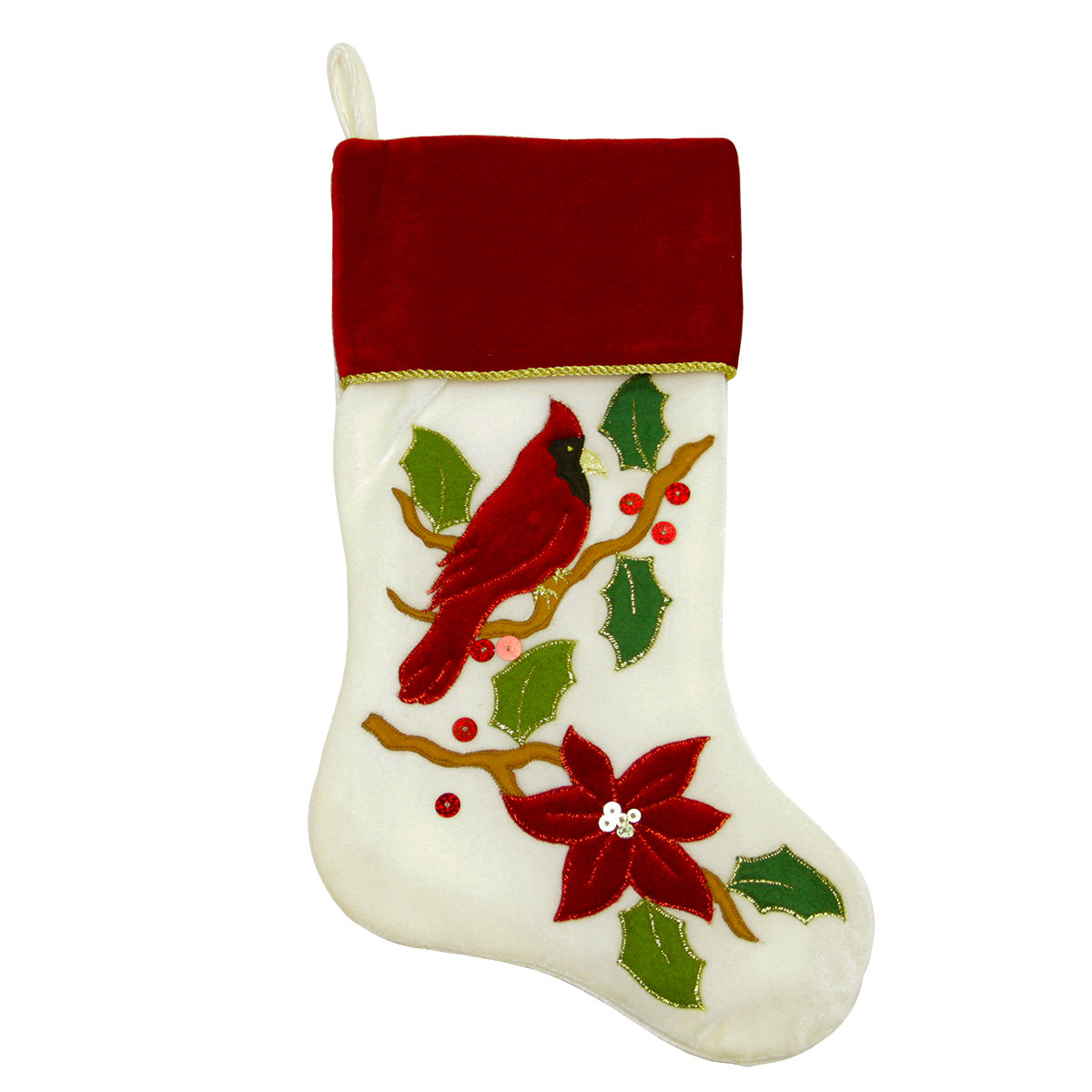 Northlight Seasonal 20" Embroidered Ivory Cardinal Bird Velveteen ...