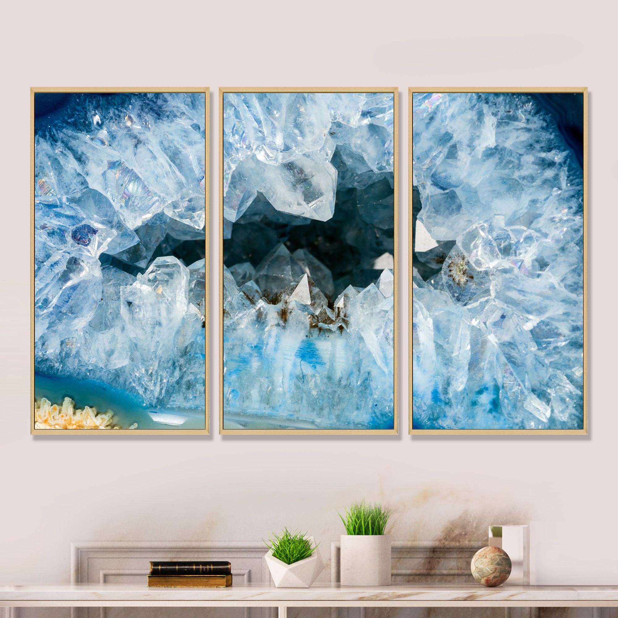 Wrought Studio " Geode Interior With Light Blue Crystals " 3 - Pieces ...