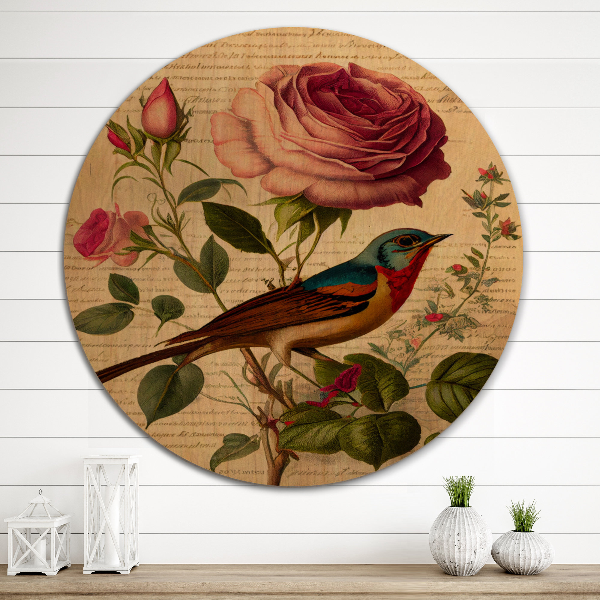 Ophelia & Co. Pink Rose On Retro Parchment II - Floral Rose Wood Wall ...