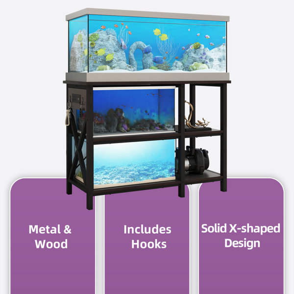 Ebern Designs 40-50 Gallon Metal Aquarium Stand Fish Tank Stand with 3 ...