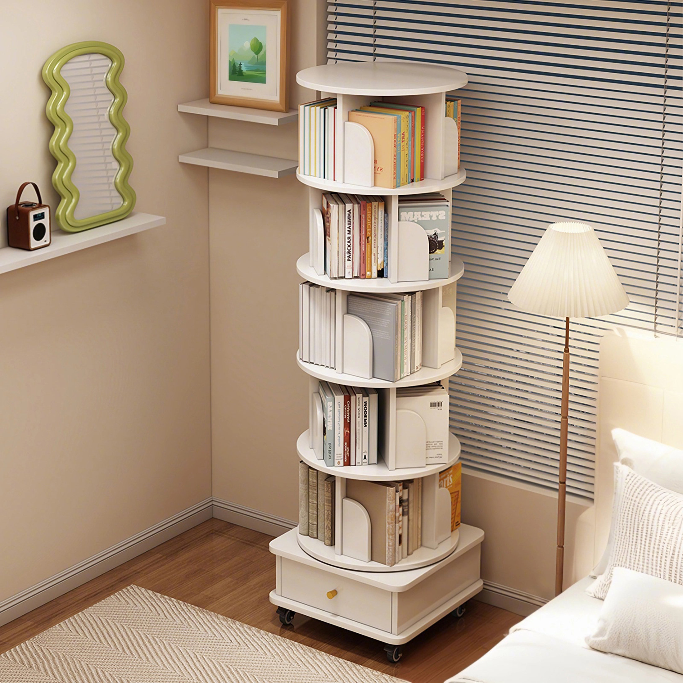 George Oliver 6 Tier Rotating Bookshelf, 360° Display Round Spinning ...