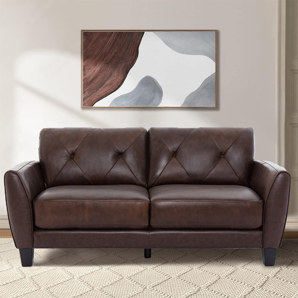 Lark Manor™ 82” Genuine Leather Sofa For Living Room, Bedroom, Meeting ...