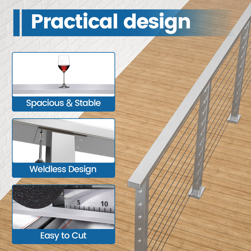 Muzata Handrail Flat Top Rail Cable Railing System | Wayfair