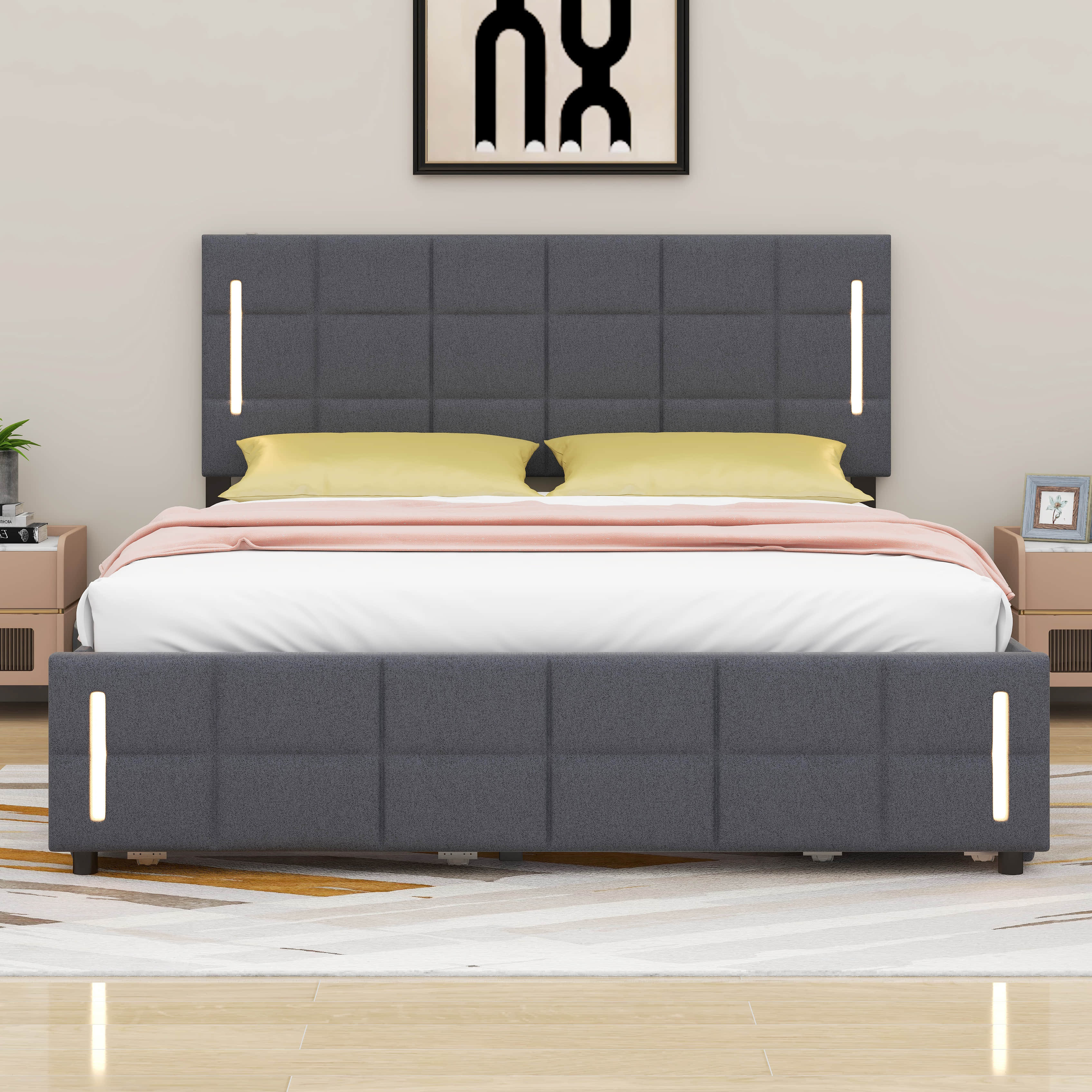 Latitude Run® Neviah Queen Size Upholstered Platform Bed With Trundle ...