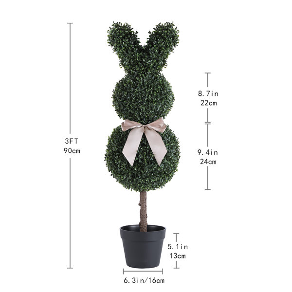Primrue 3Ft Artificial Bunny-Shaped Boxwood Topiary Tree Front Porch ...