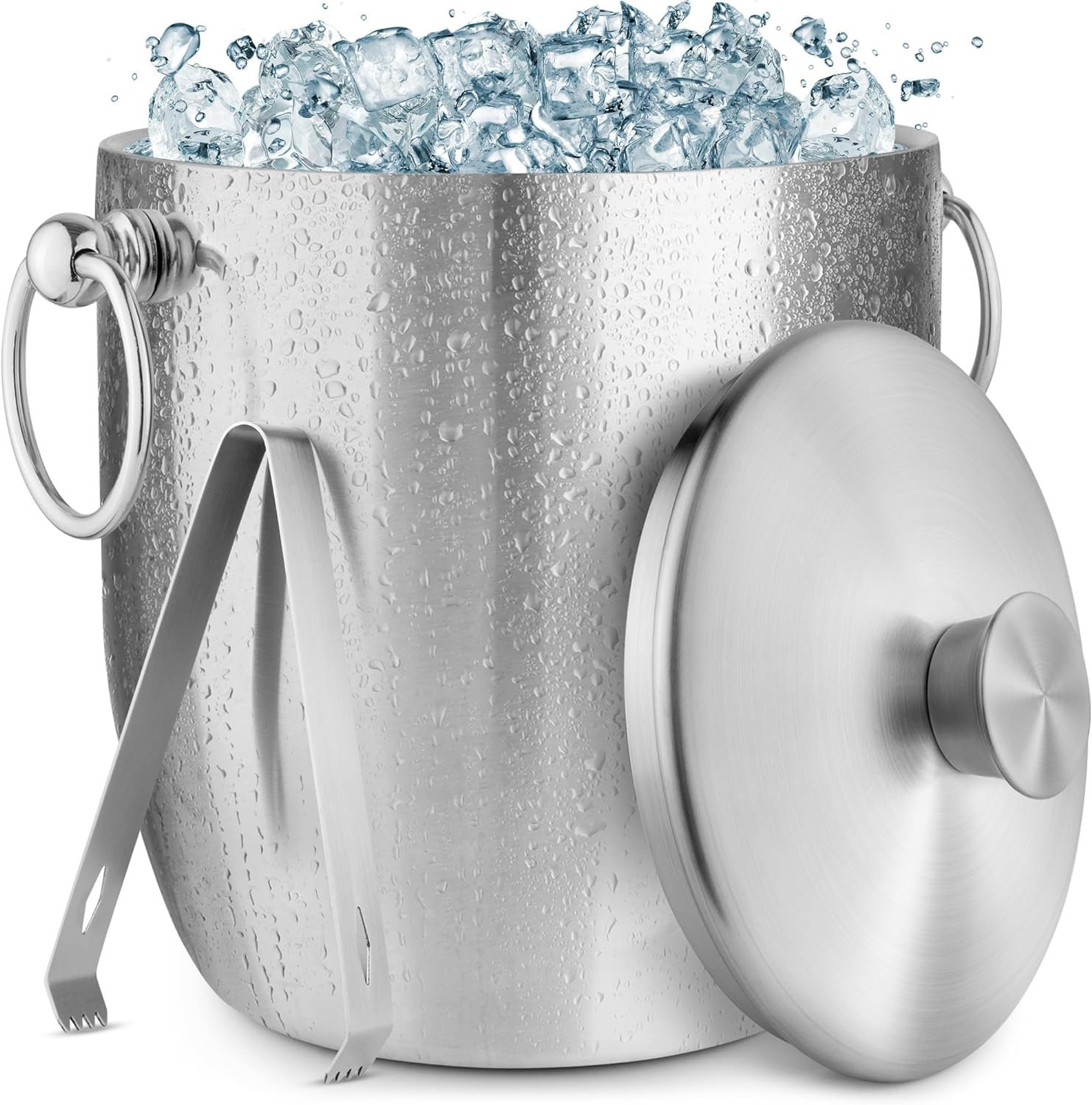Zulay Kitchen Ice Bucket 3L Double-Wall Insulated Stainless Steel Ice ...