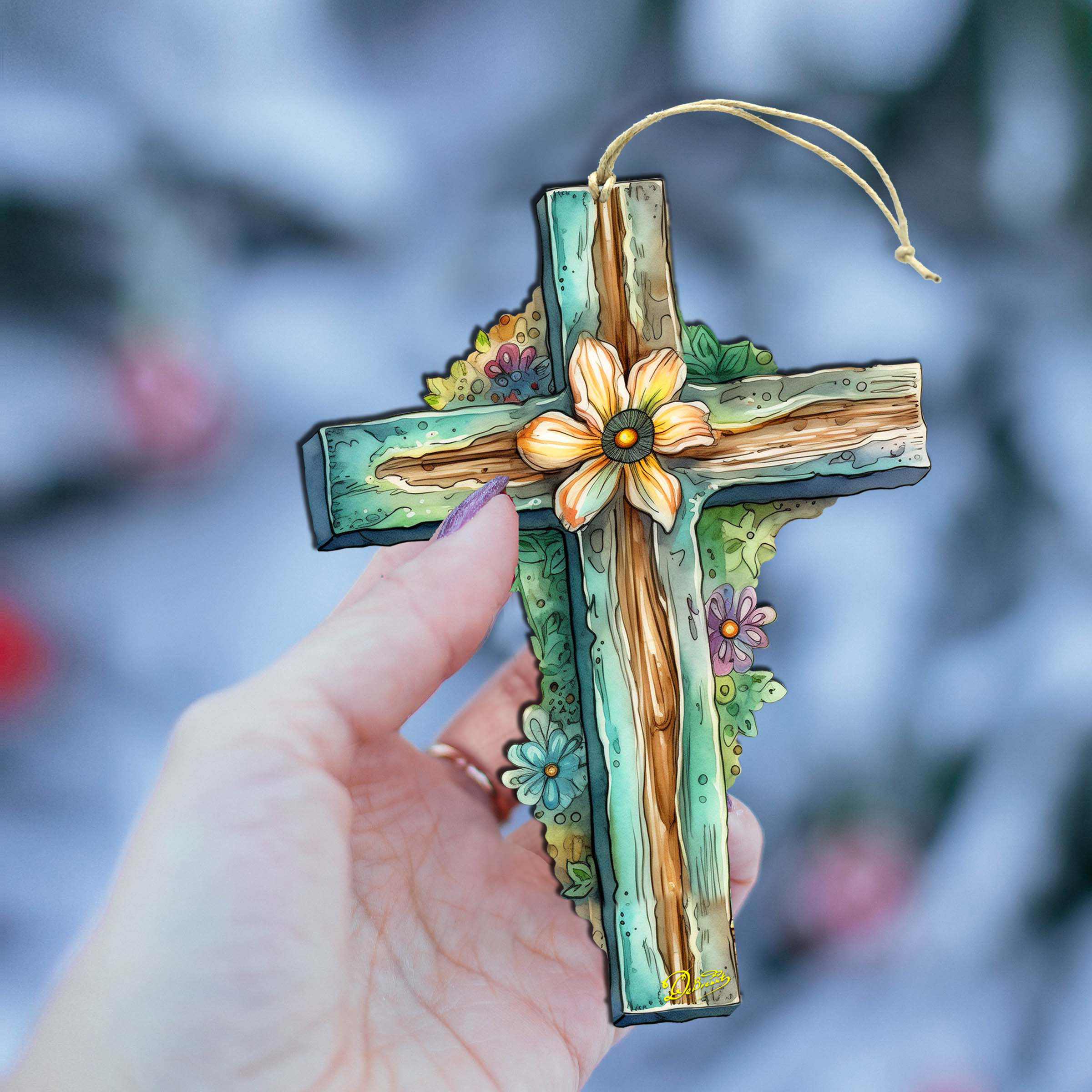 Designocracy Teal Easter Cross Wooden Ornaments By G. Debrekht | Wayfair